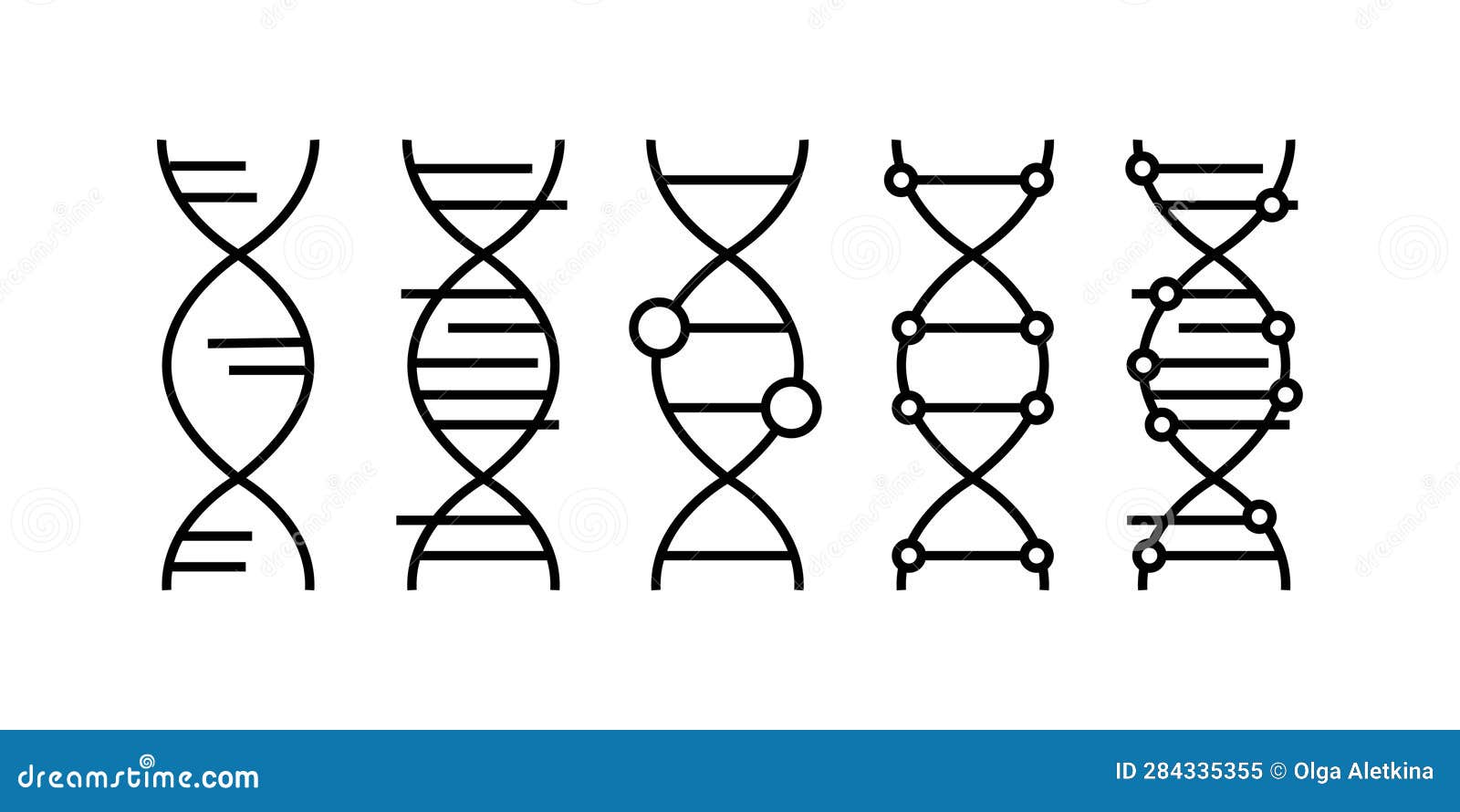 Black Linear Dna Icons Set. Concept of Genetic Engineering, Study of ...