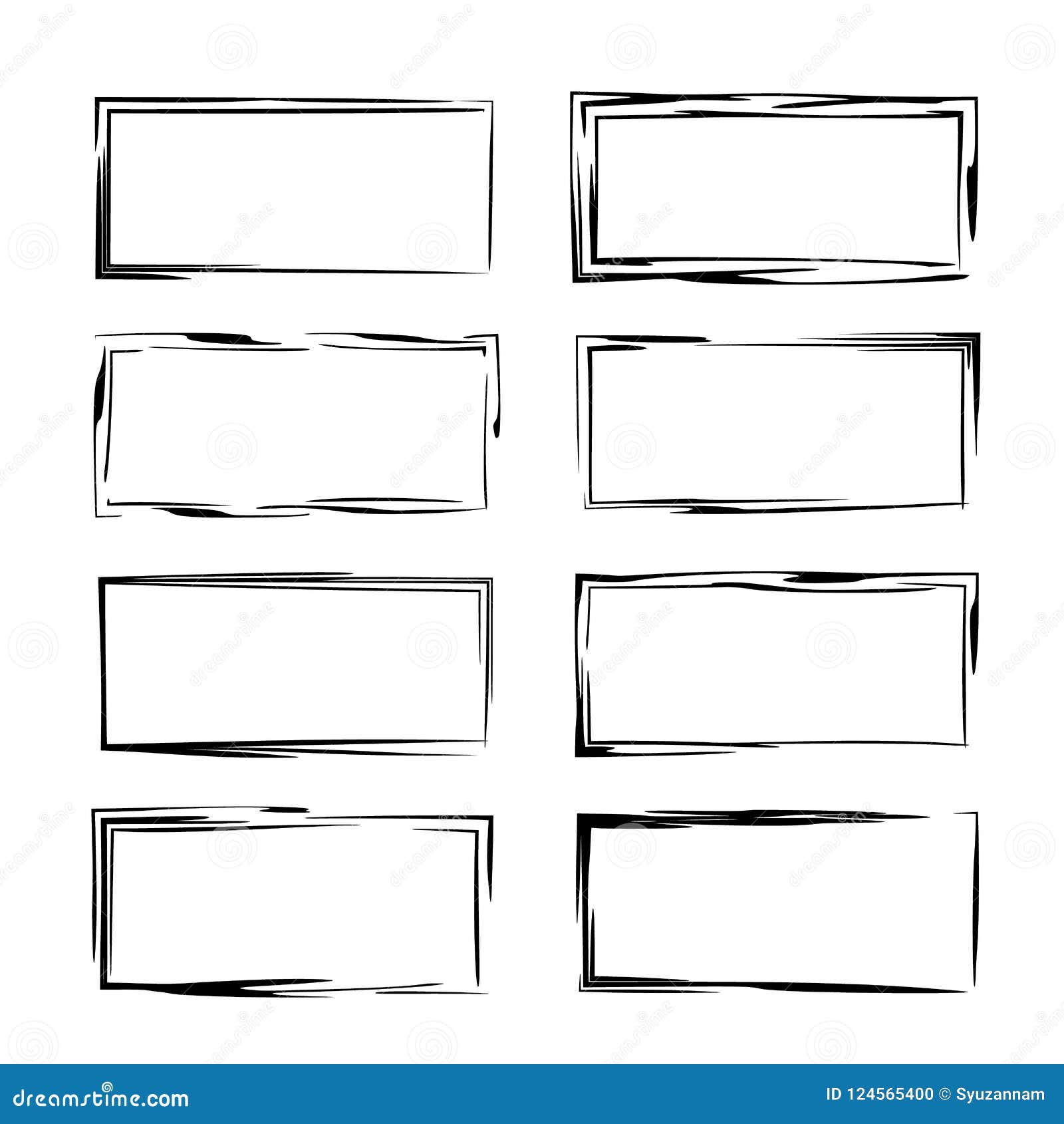 Set Of Black Rectangle Empy Grunge Frames Vector Illustration Stock