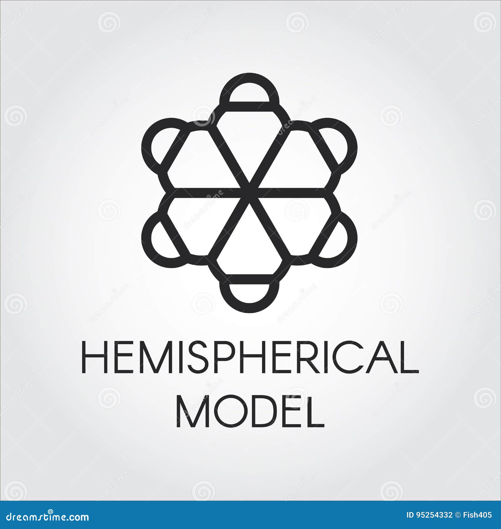 Black Linear Icon Of Hemispherical Model. Contour Label Of Chemical ...