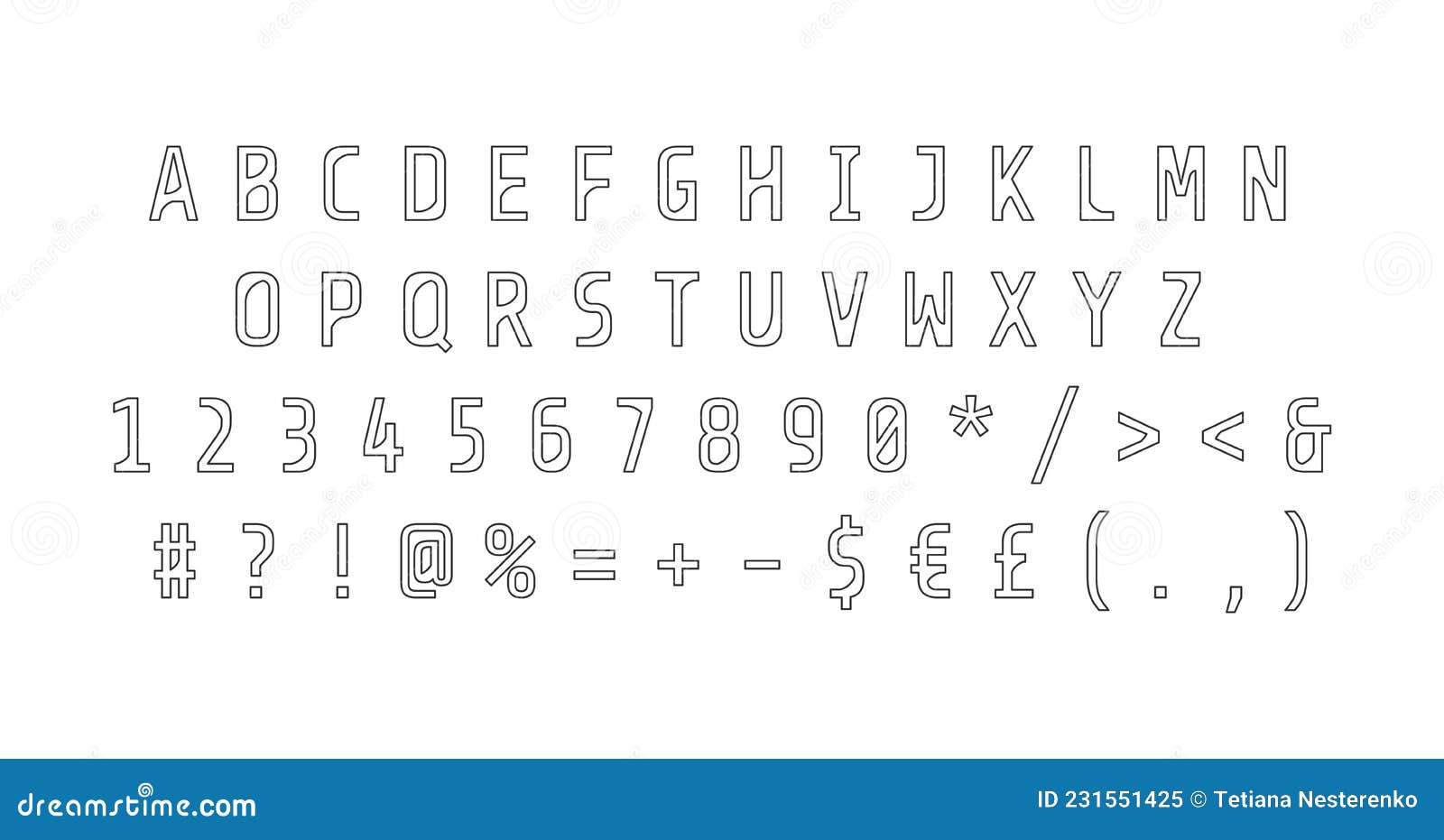 Black Linear Rounded Alphabet Set. Vector Decorative Typography ...