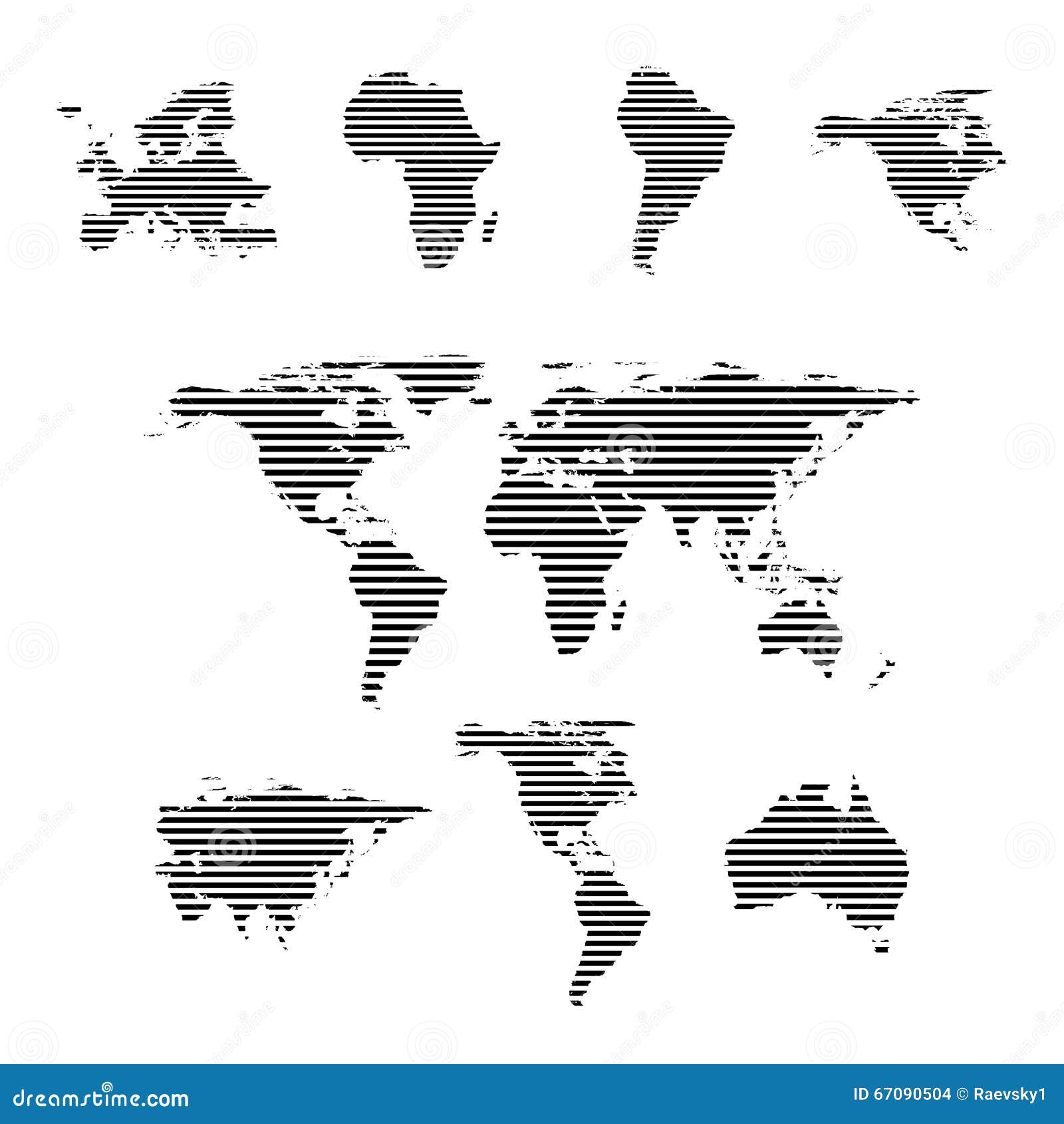 Black Linear Symbols Set, World Maps on White, Vector Illustration ...