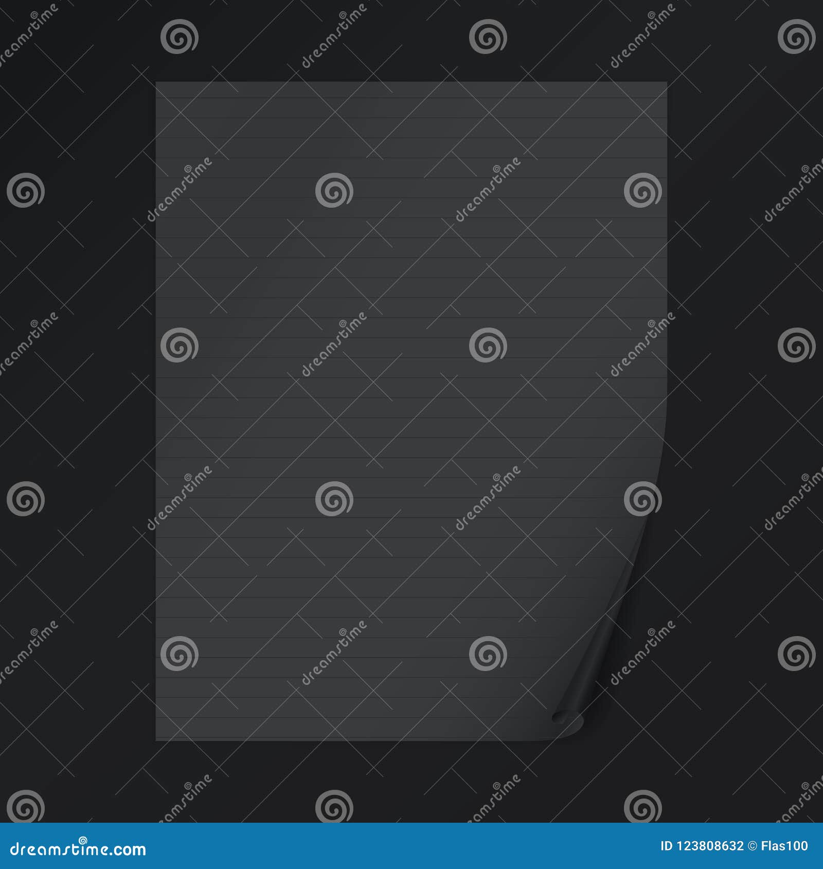 Black Lined Notebook Paper with Curled Corner for Text or Advertising ...