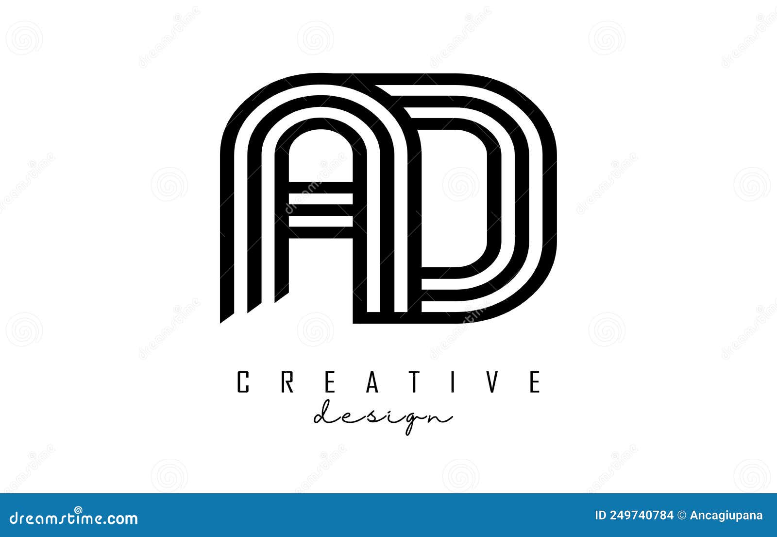 Black Lines AD a D Letters with Monogram Logo Design Stock Vector ...
