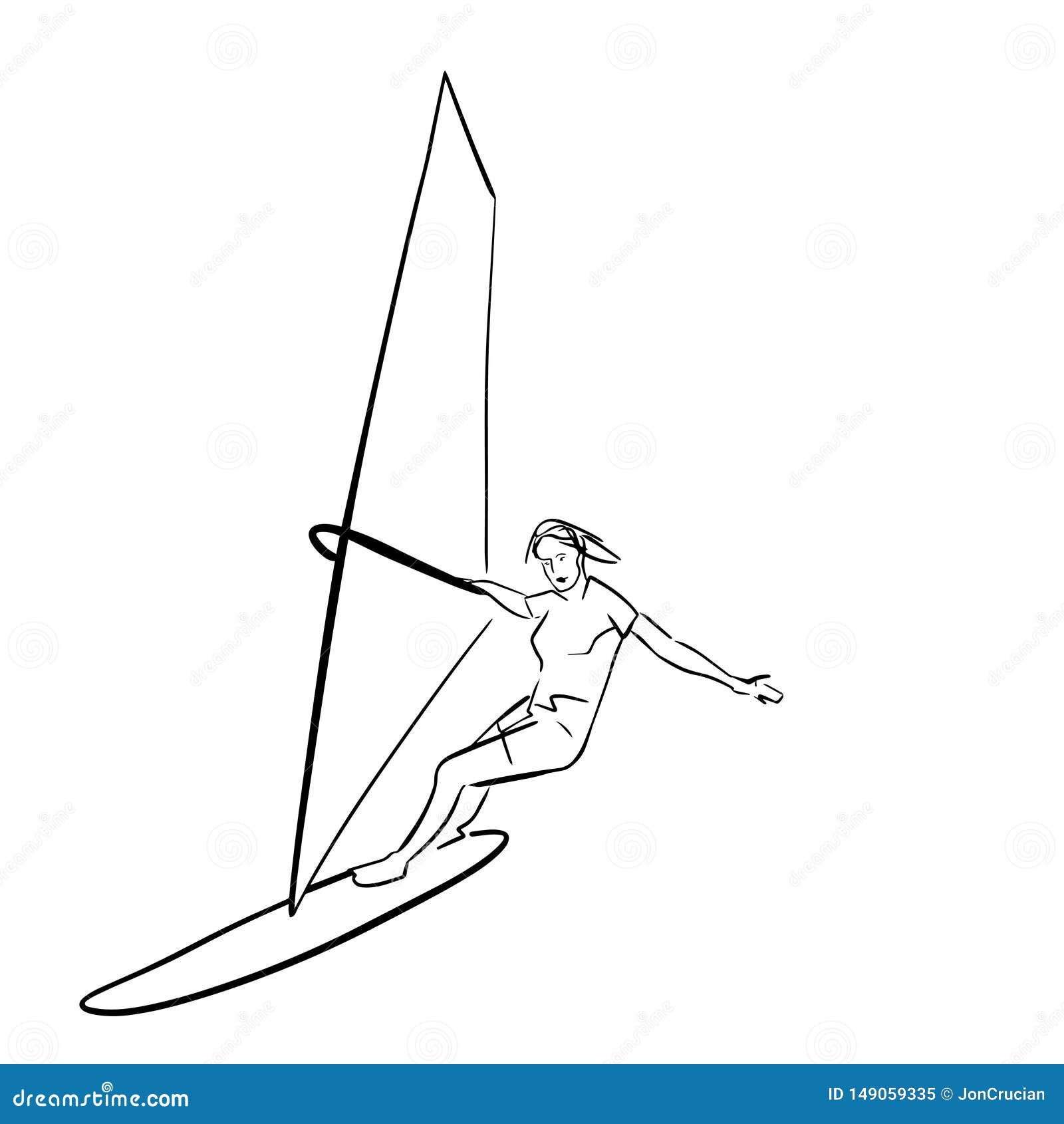 Single Female Windsurfer on Windsurf Board. Stock Vector - Illustration ... Single Female Windsurfer on Windsurf Board. Stock Vector - Illustration ...