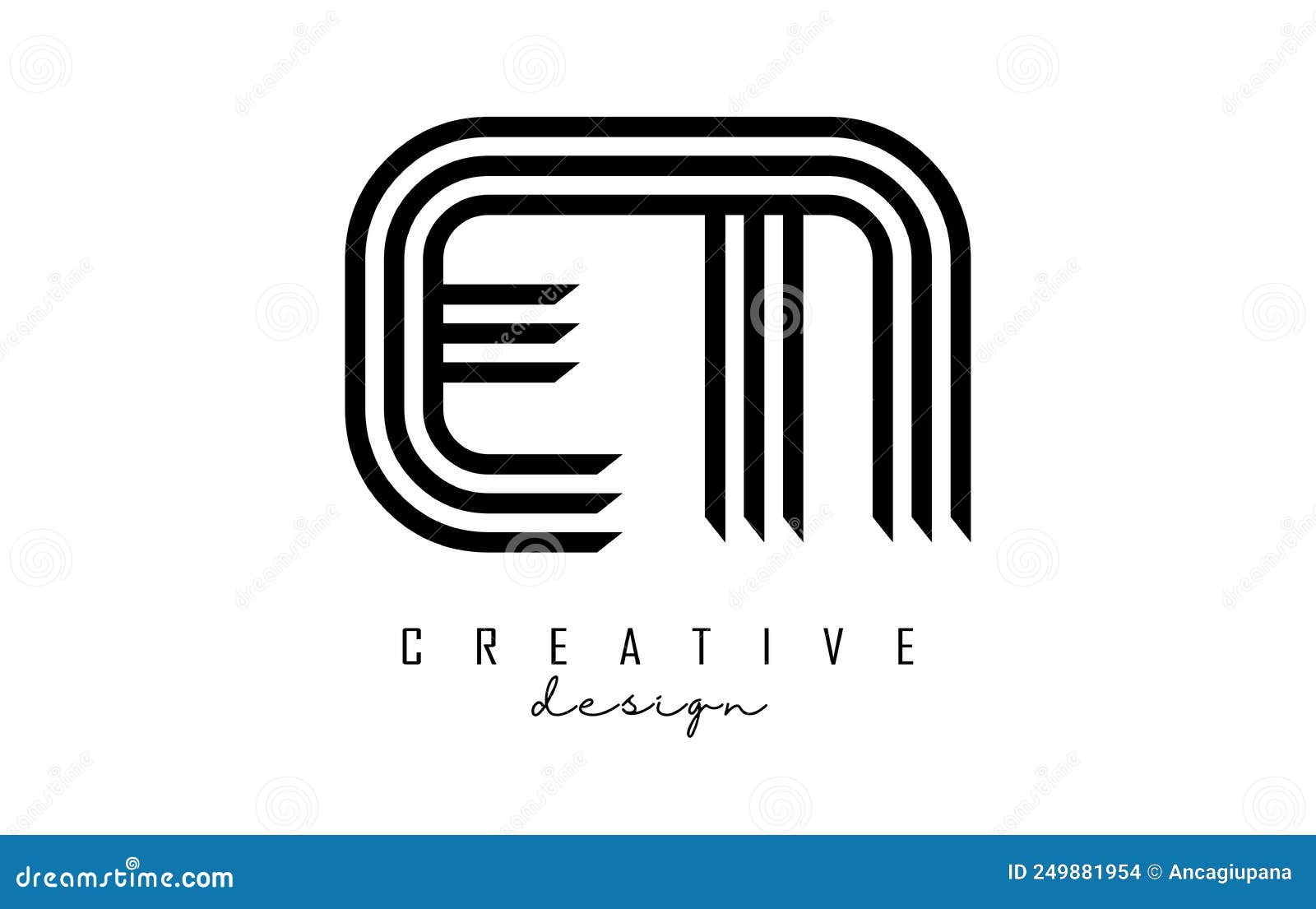 Black Lines EM E M Letters with Monogram Logo Design Stock Vector ...