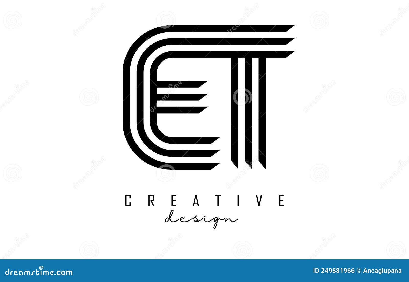Black Lines ET E T Letters with Monogram Logo Design Stock Vector ...