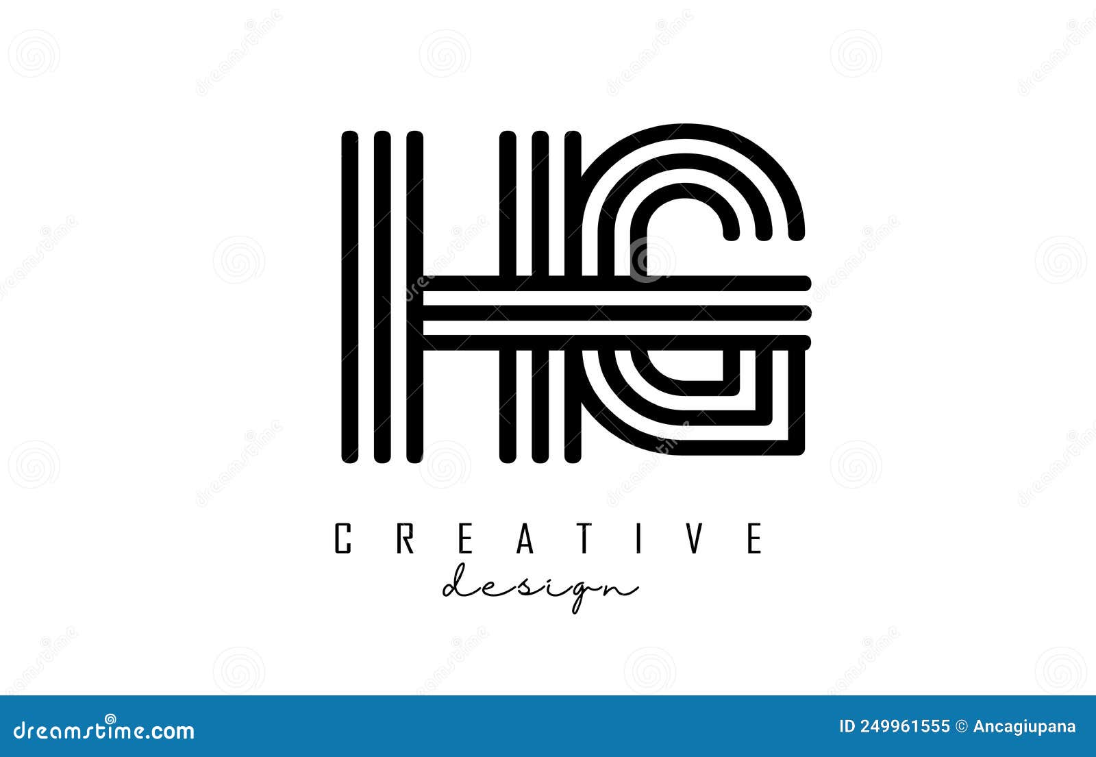 Black Lines HG H G Letters with Monogram Logo Design Stock Vector ...