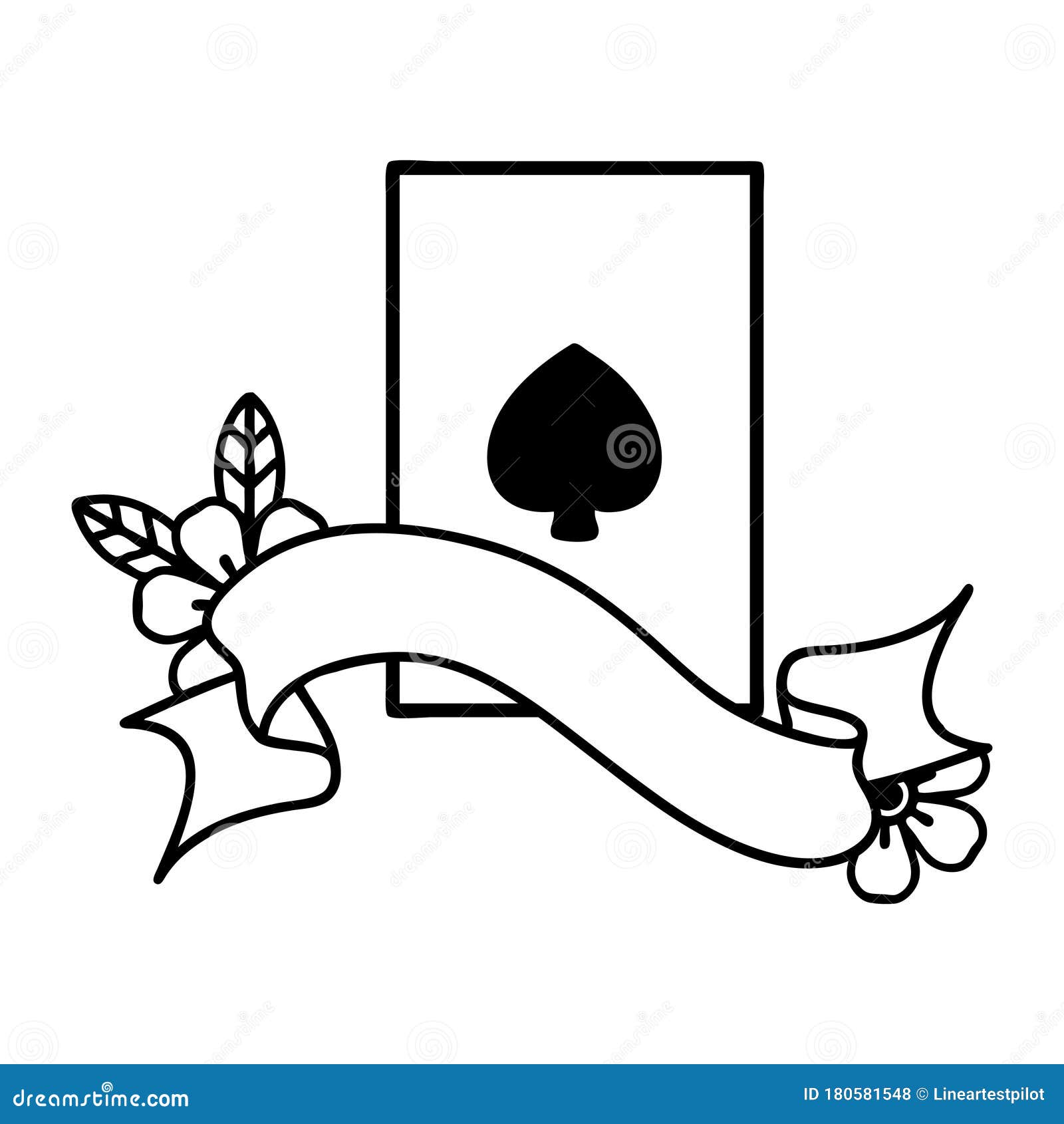 Black Linework Tattoo with Banner of the Ace of Spades Stock Vector ...