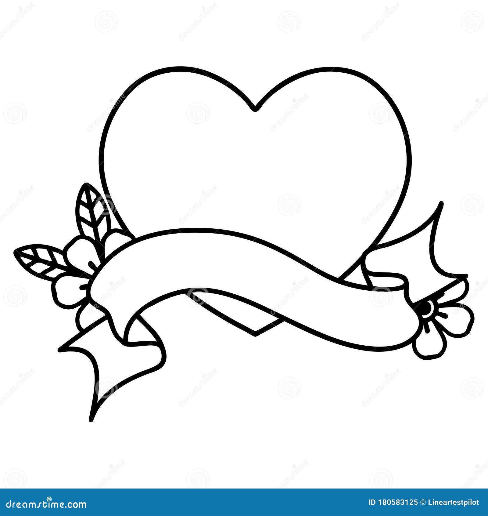 Black Linework Tattoo with Banner of a Heart Stock Vector ...