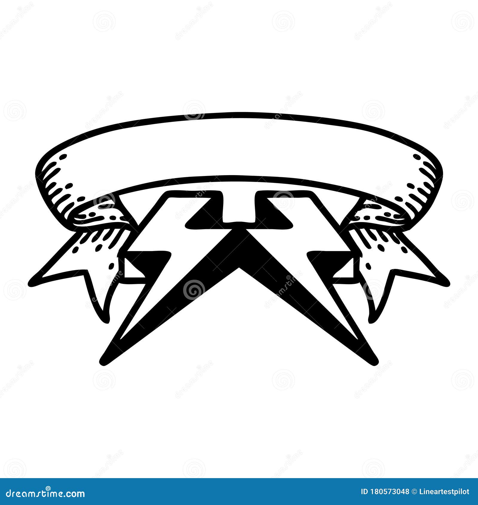 Black Linework Tattoo with Banner of Lightning Bolt Stock Vector ...