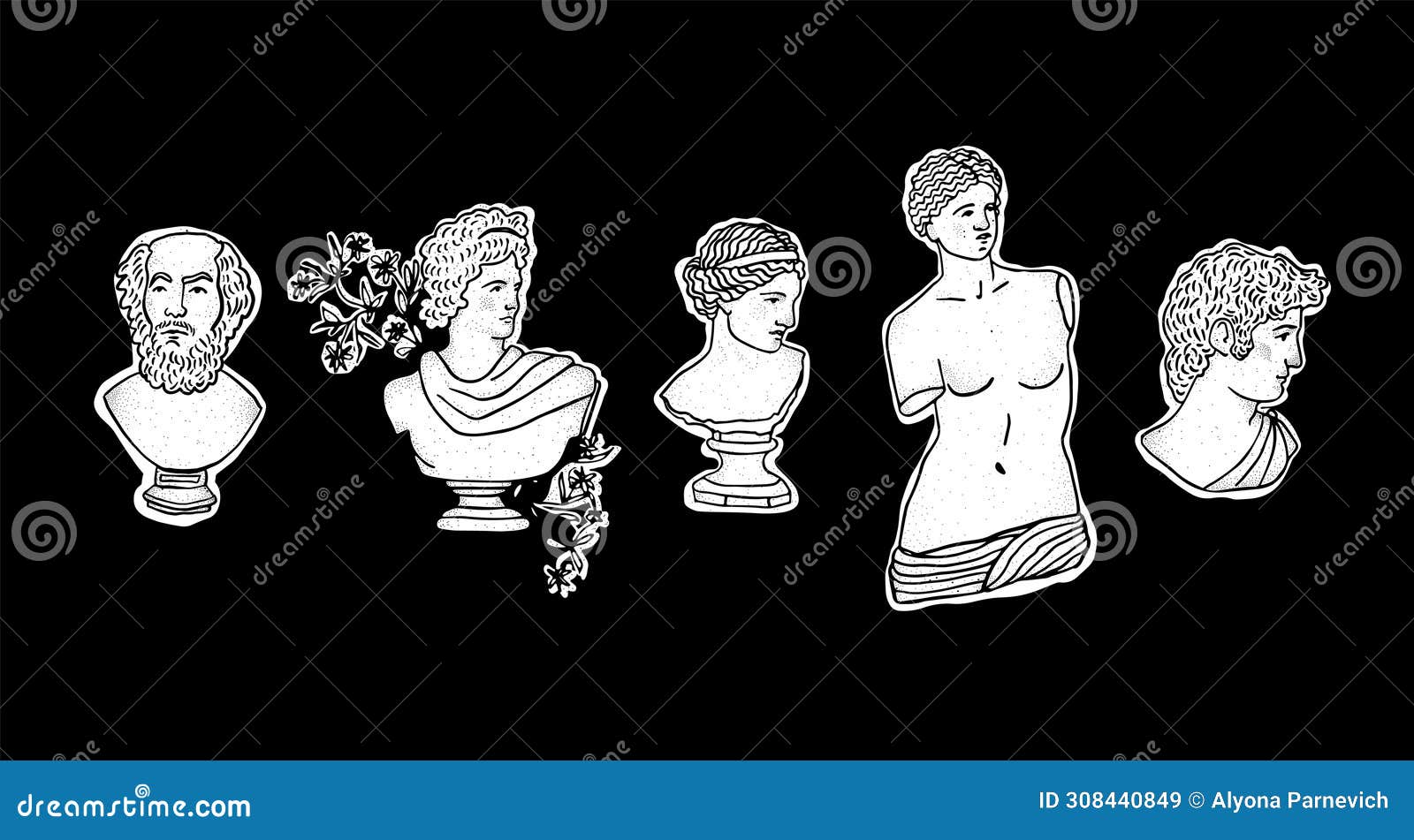 Black Linocut with Texture of Ancient Rome Sculptures Stock Vector ...