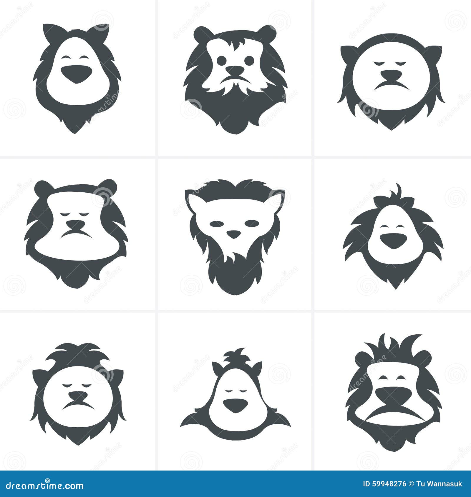 Black Lion Face Icon Isolated on White Stock Illustration ...