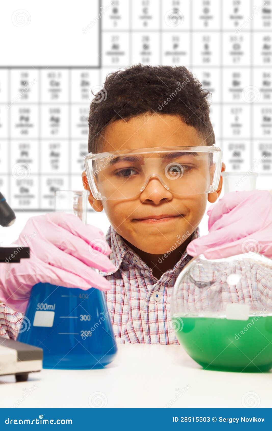 Black Little Boy Experiments with Chemistry Stock Image - Image of ...