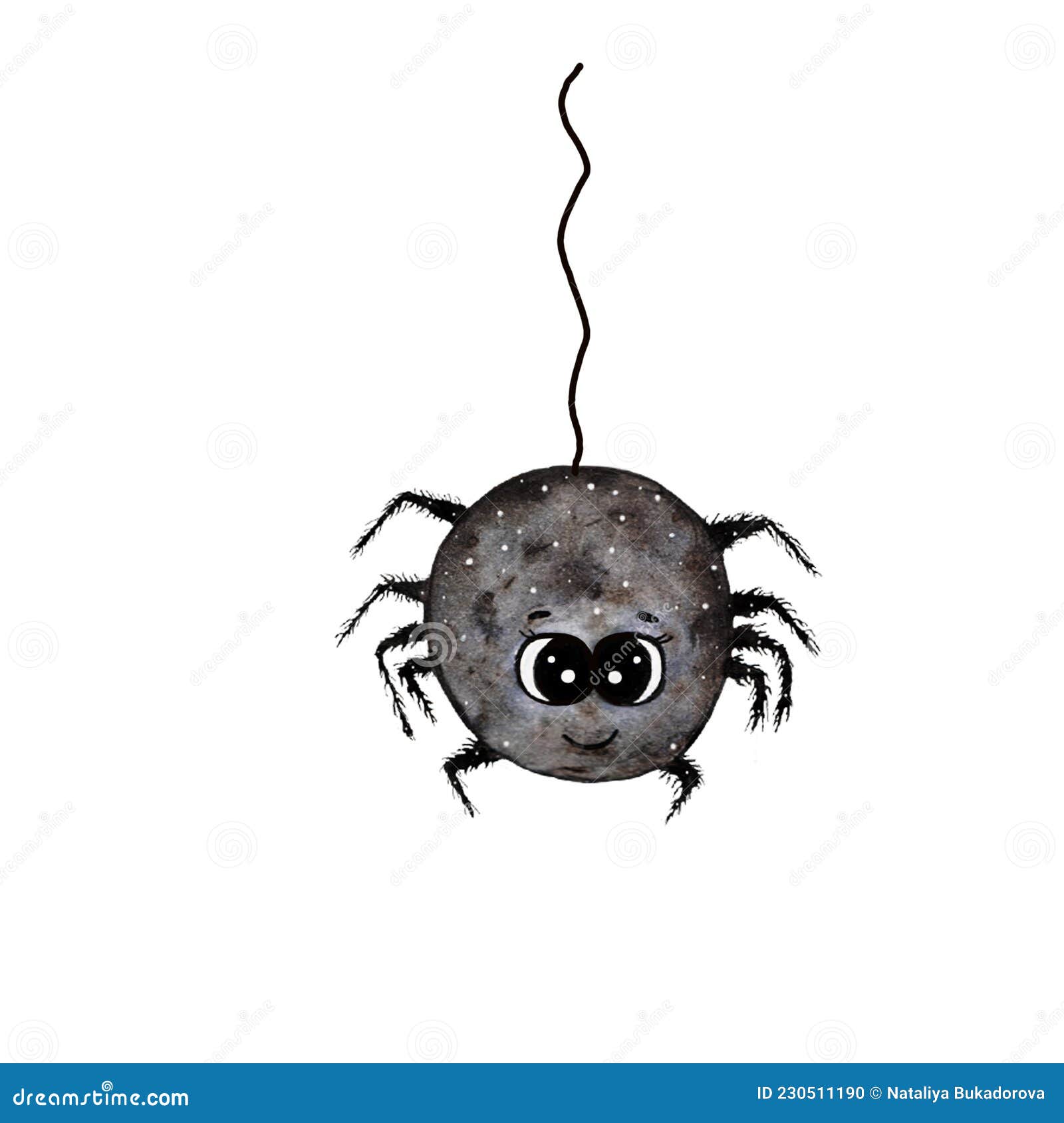 Black Little Cute Spider with Big Eyes Descending on a String Stock ...