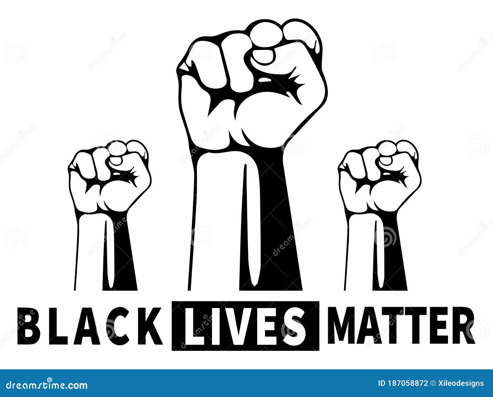 Black Lives Matter. Black And White Illustration Depicting Three BLM ...