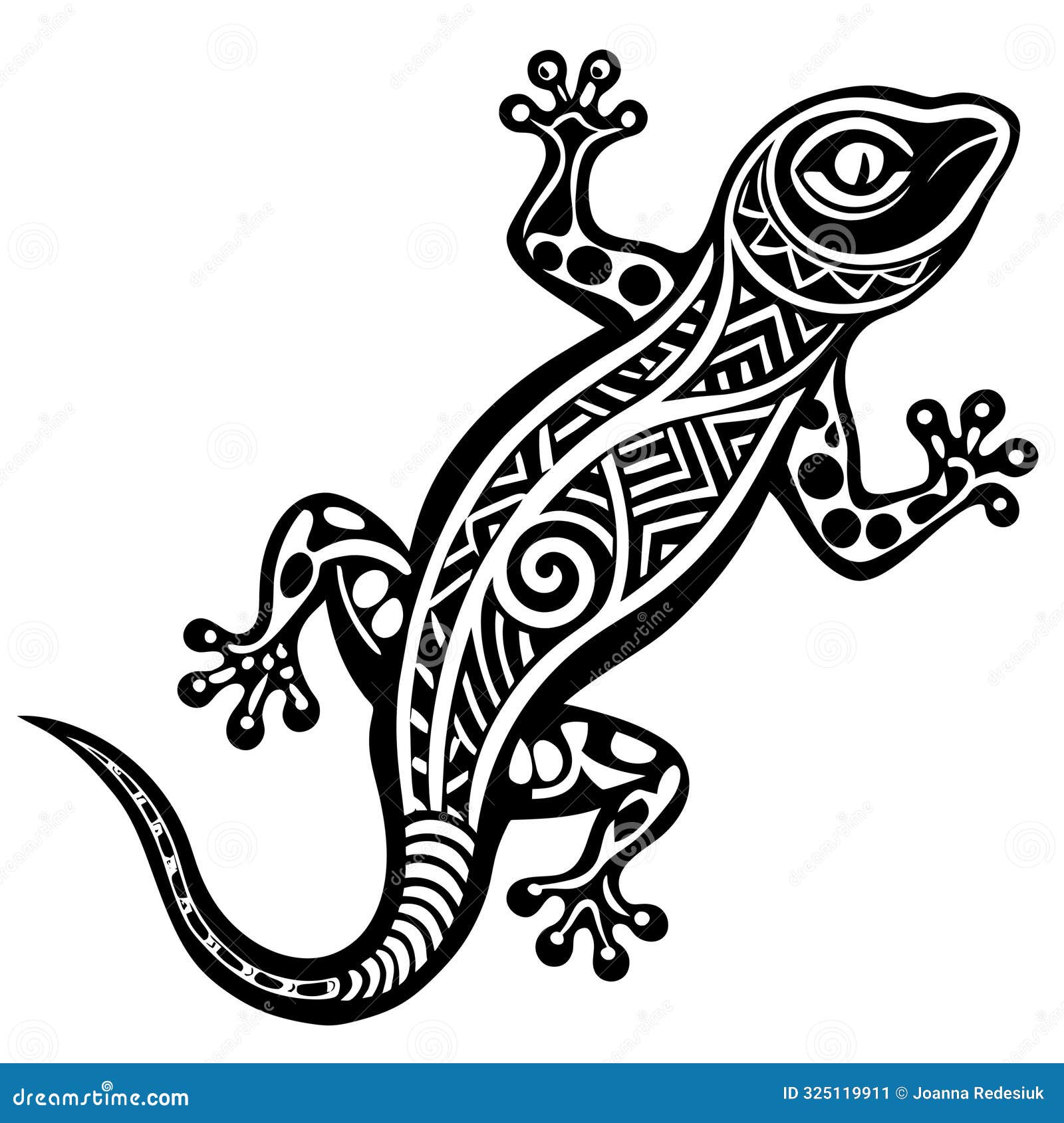 Black Lizard with Intricate Maori-style Pattern Stock Illustration ...