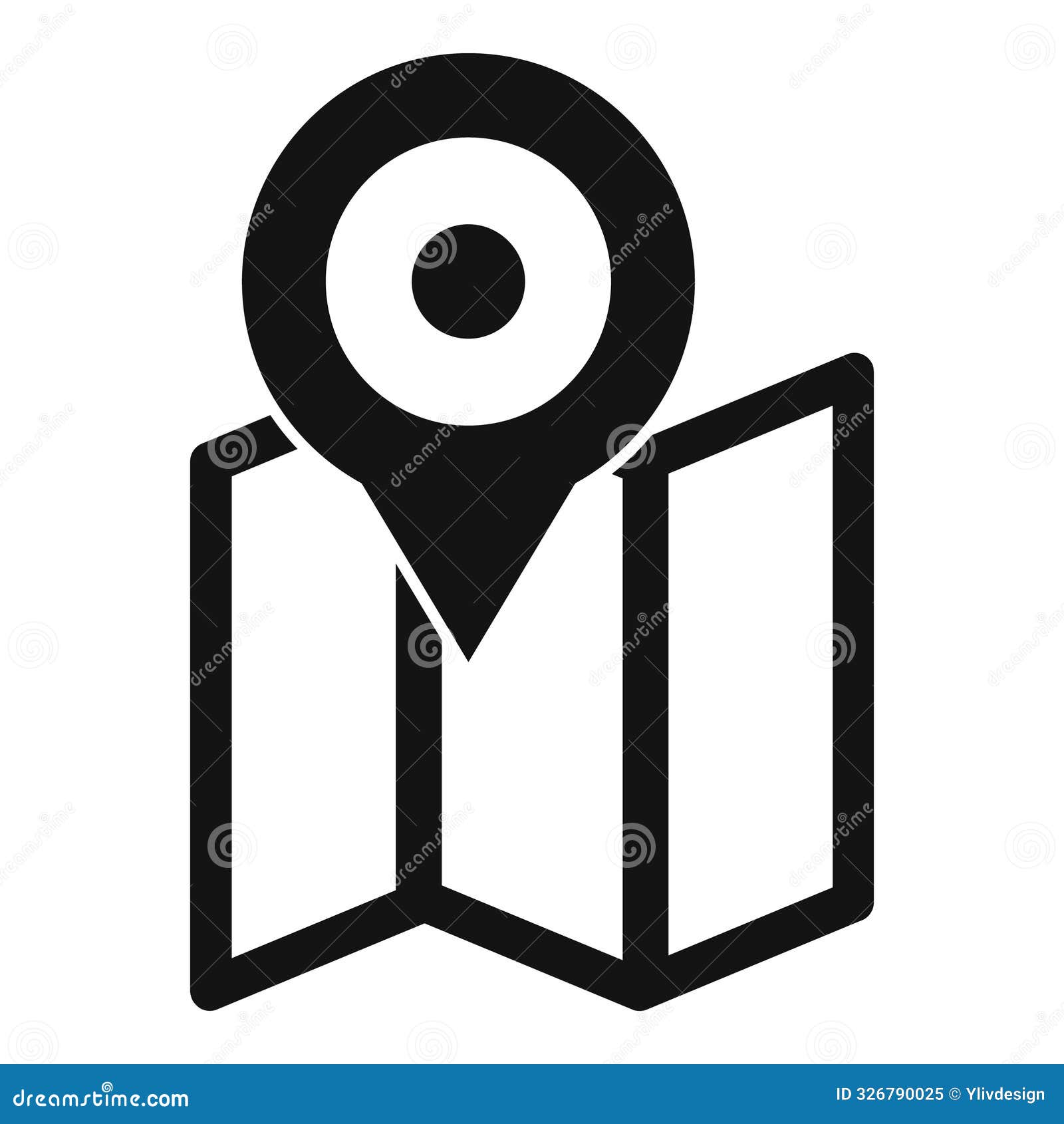 Black Location Pin Icon Pointing At Folded Paper Map Stock Image ...
