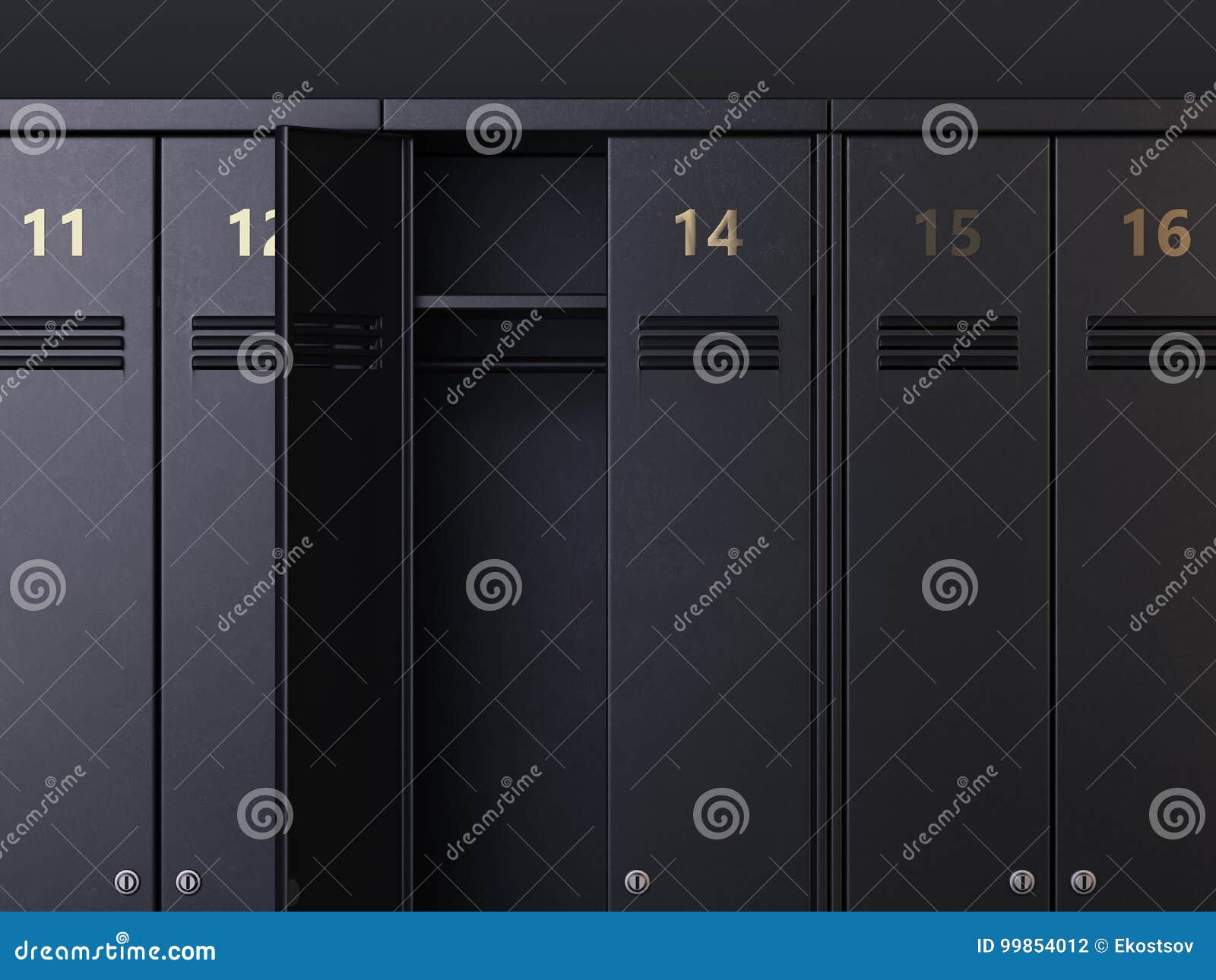 Black Lockers with One Opened. 3d Rendering Stock Illustration ...