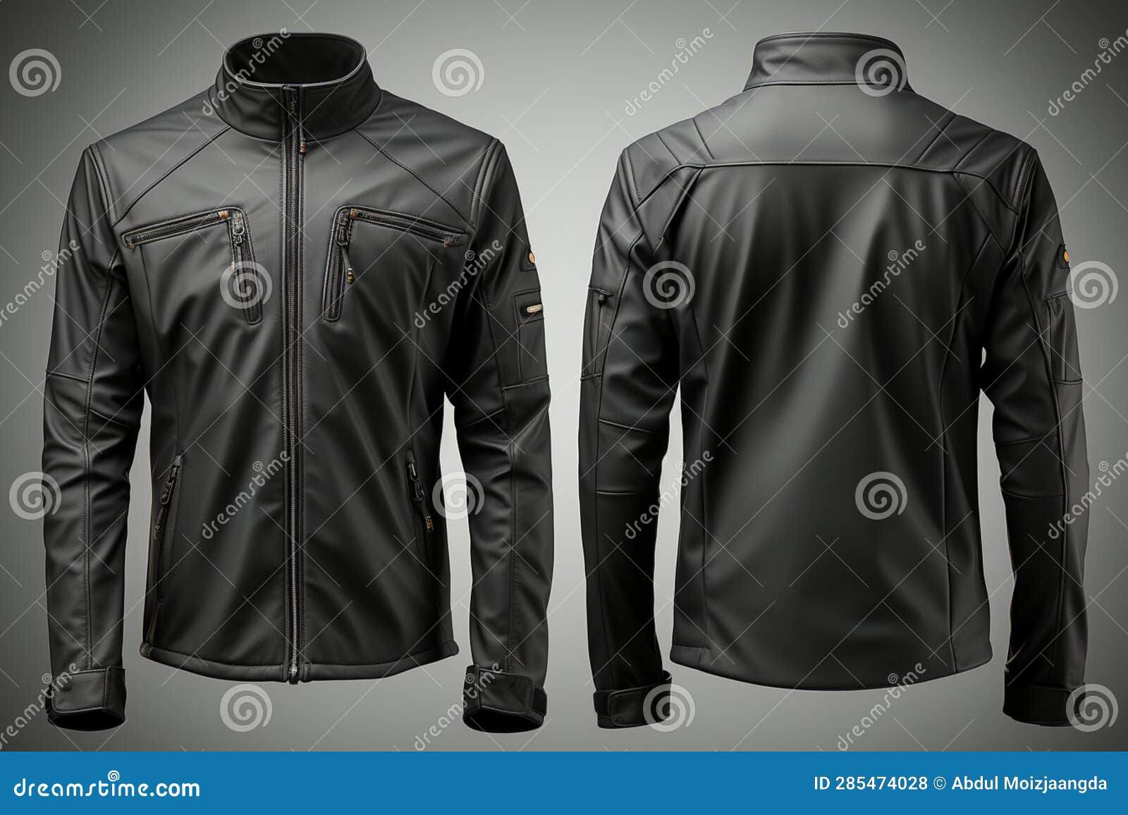 Black Long-sleeved Jacket, Front and Back View, Isolated on Grey Stock ...