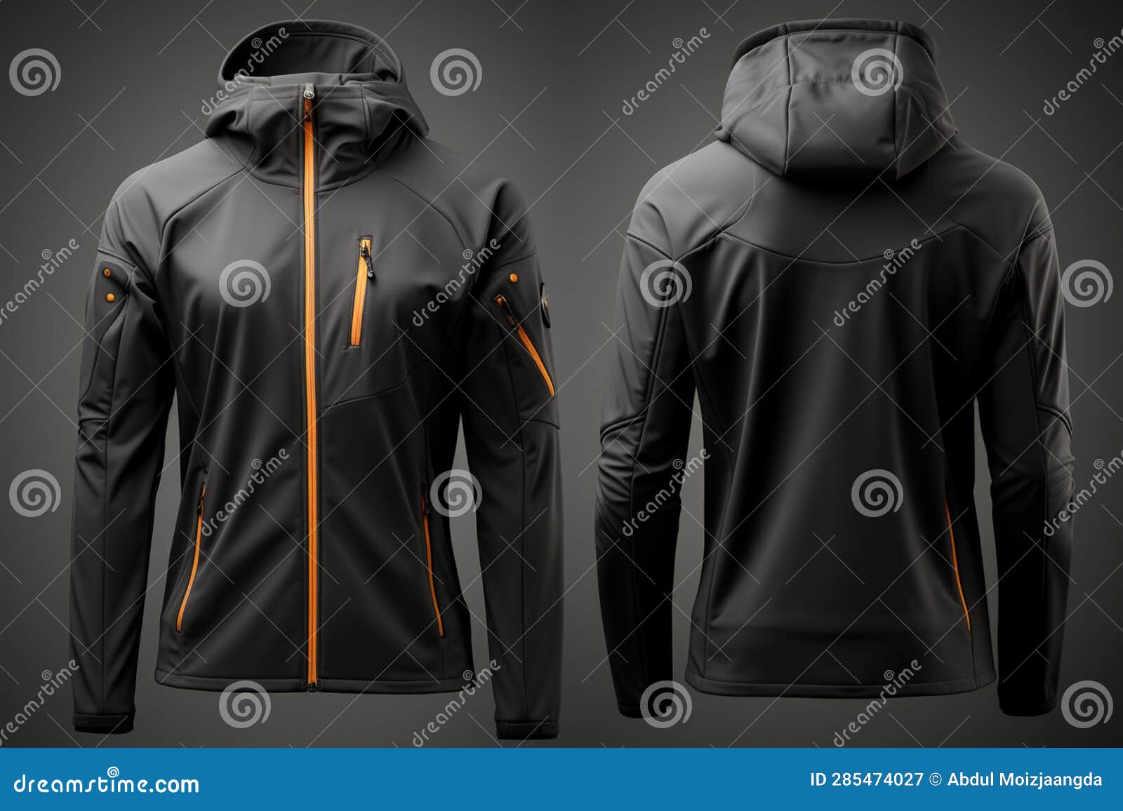 Black Long-sleeved Jacket, Front and Back View, Isolated on Grey Stock ...