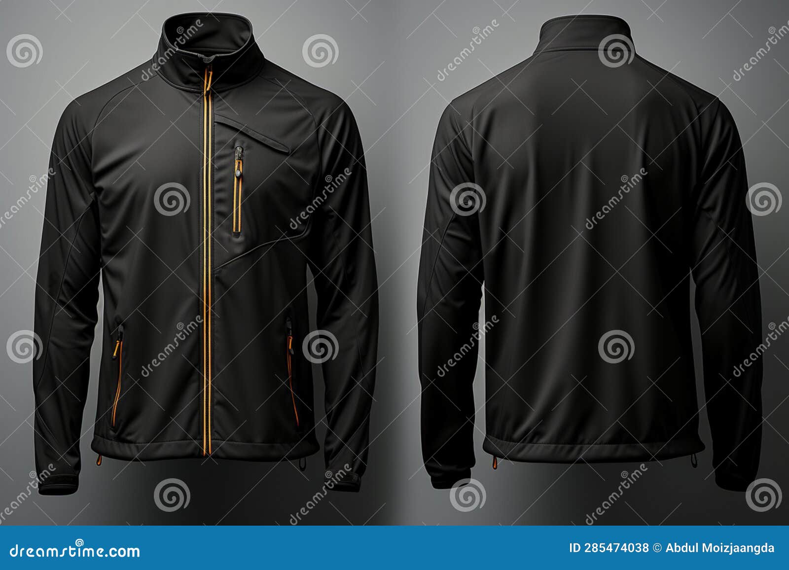 Black Long-sleeved Jacket, Front and Back View, Isolated on Grey Stock ...