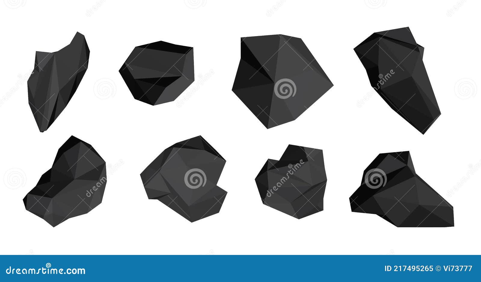 Black Low Poly Stones Set. Pieces of Coal. Vector Design Elements ...