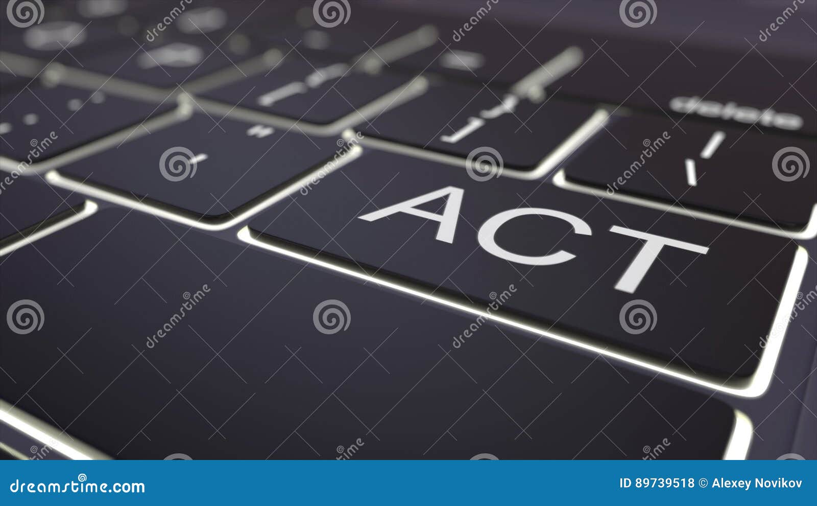 Black Luminous Computer Keyboard and Act Key. Conceptual 3D Rendering ...