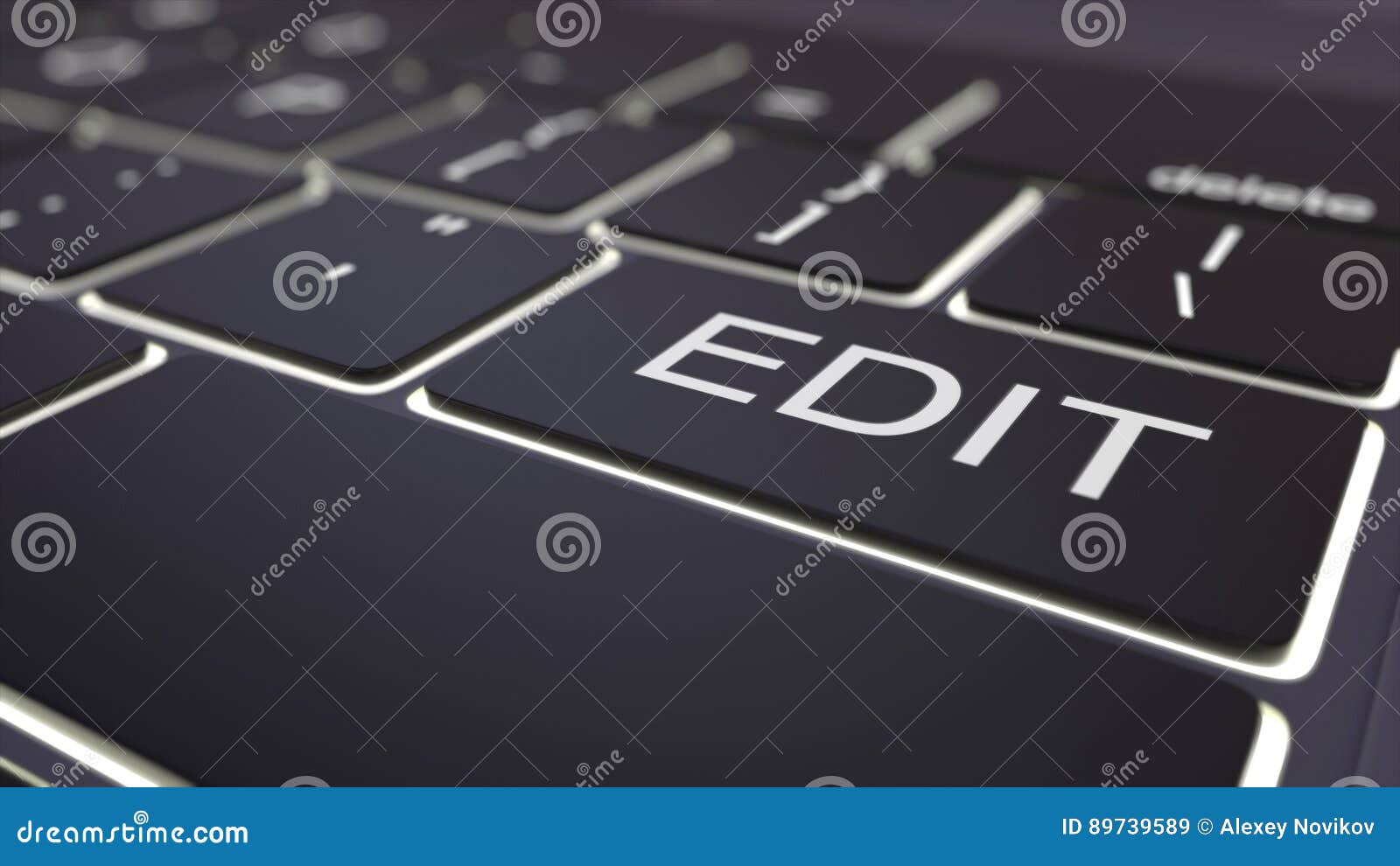 Black Luminous Computer Keyboard and Edit Key. Conceptual 3D Rendering ...
