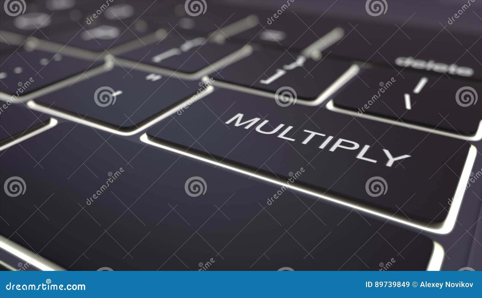 Black Luminous Computer Keyboard and Multiply Key. Conceptual 3D ...