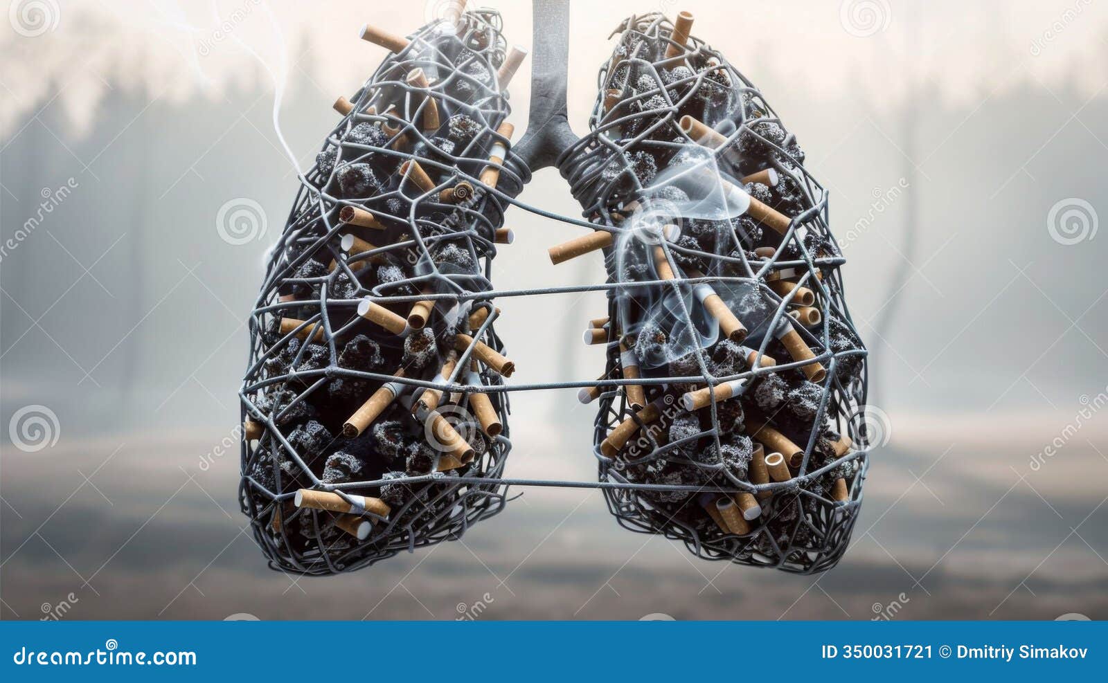 A Black Lung with a White Cigarette in it and Two Other Cigarettes ...