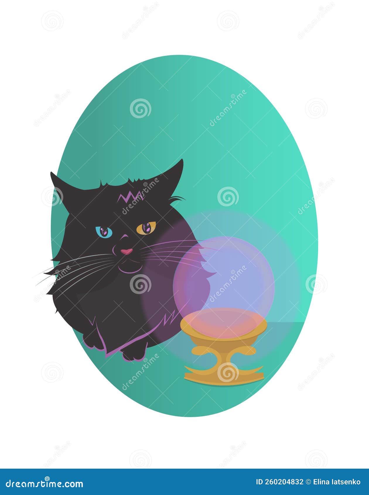 Black magic cat in green stock vector. Illustration of animal - 260204832