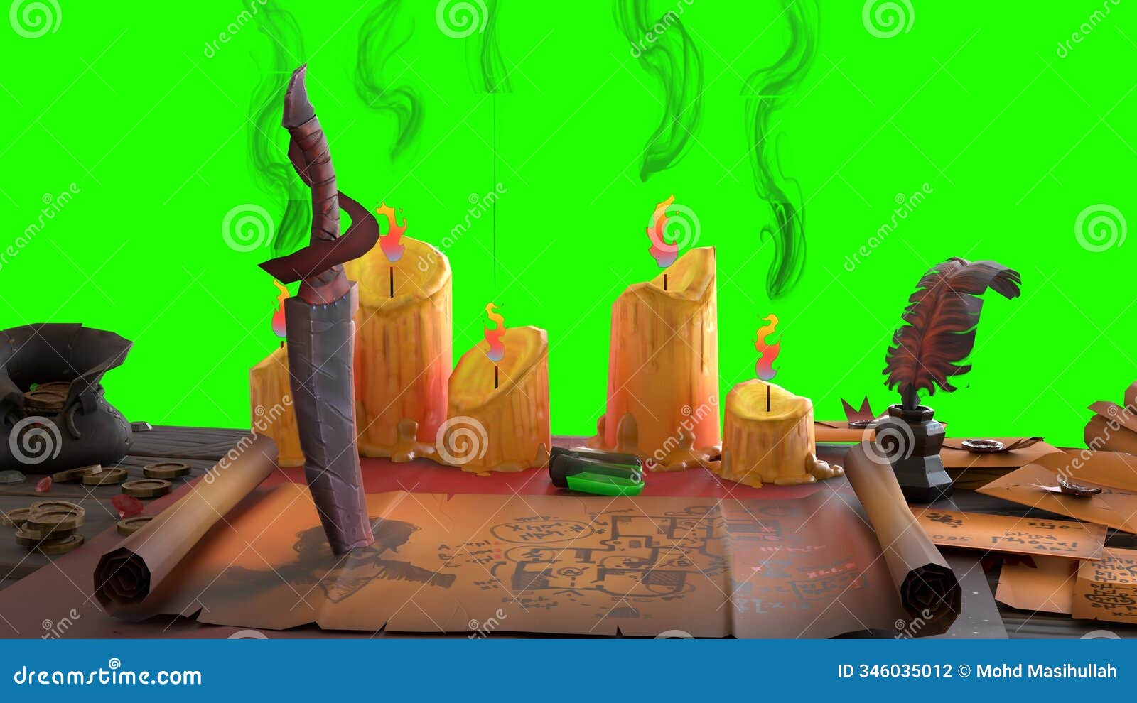 Black Magic Table with Green Background Stock Illustration ...