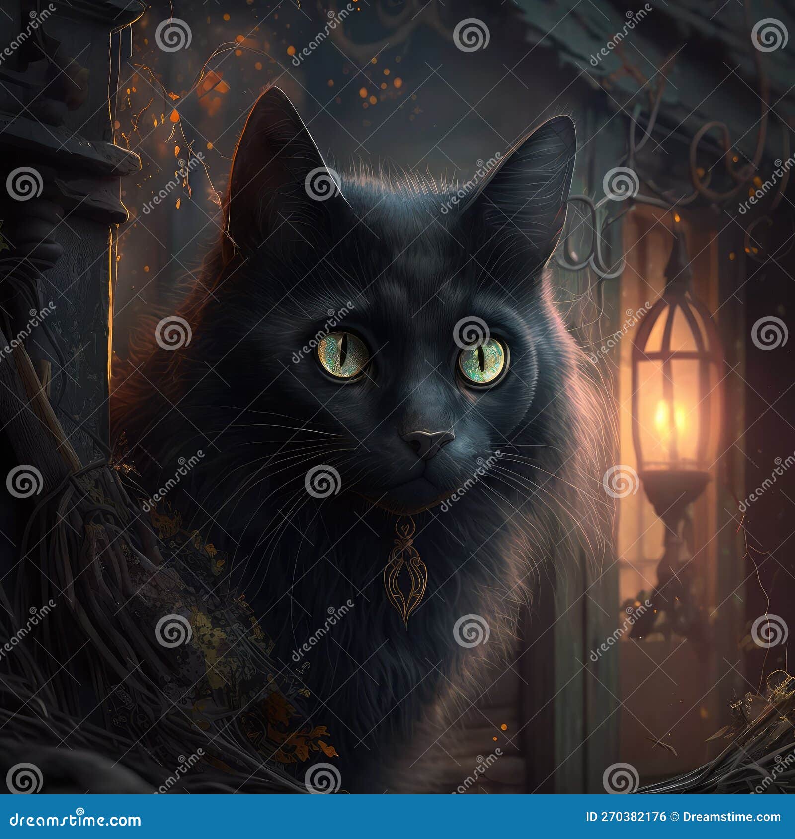 Black Magical Cat from the Witch House Stock Illustration ...