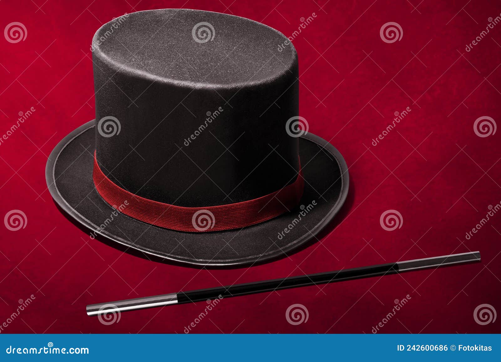 Black Magician Hat and Wand on Stage Stock Photo - Image of celebration ...