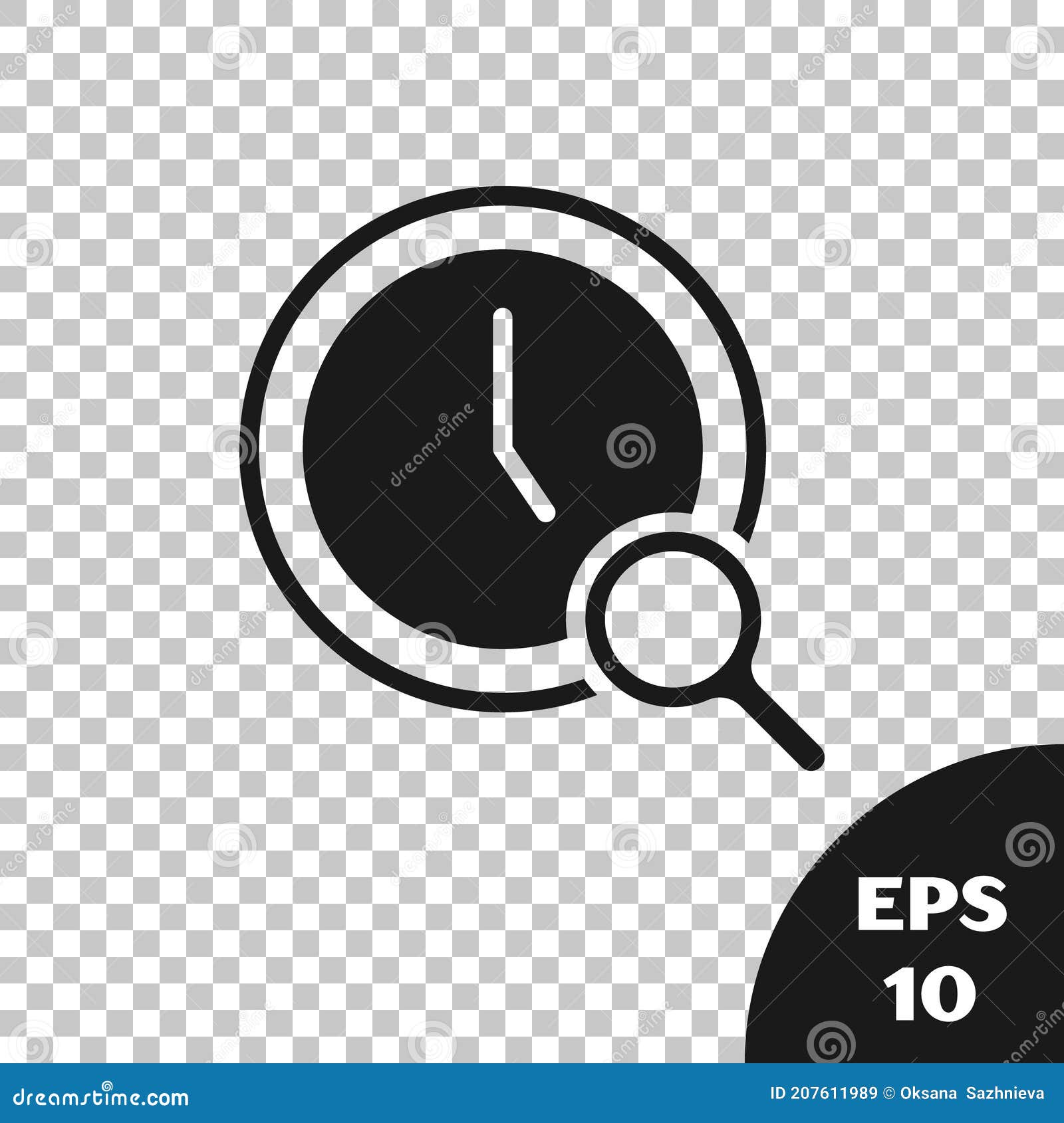 Black Magnifying Glass with Clock Icon Isolated on Transparent ...