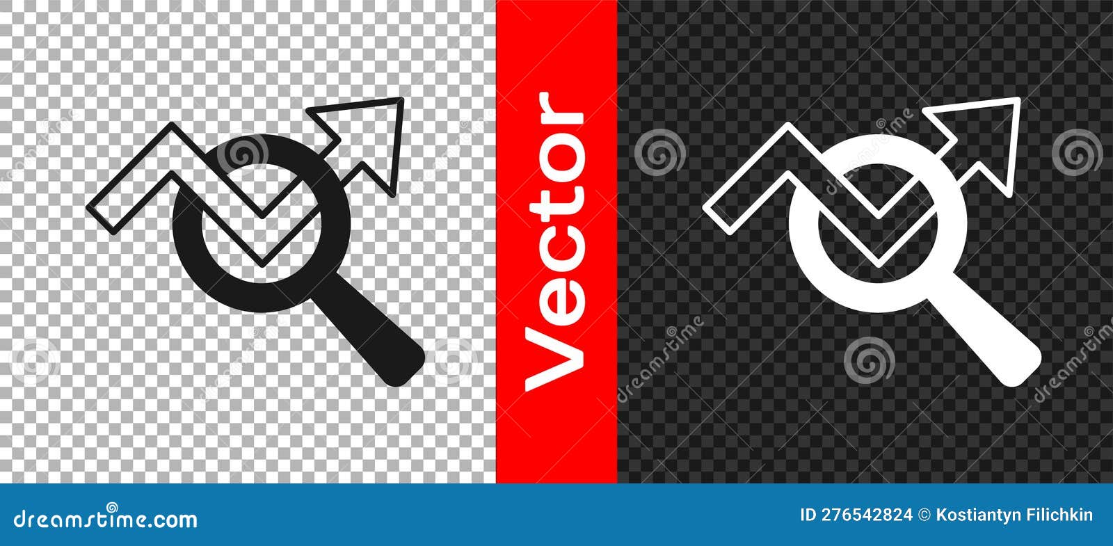Black Magnifying Glass and Data Analysis Icon Isolated on Transparent ...