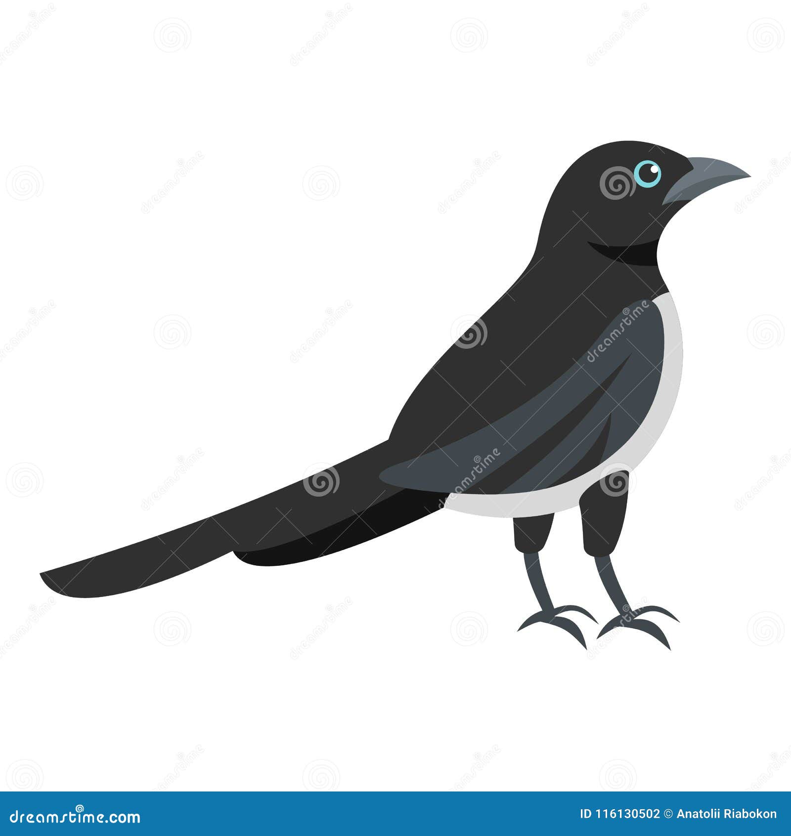 Black, Magpie Icon, Flat Style Stock Vector - Illustration of long ...