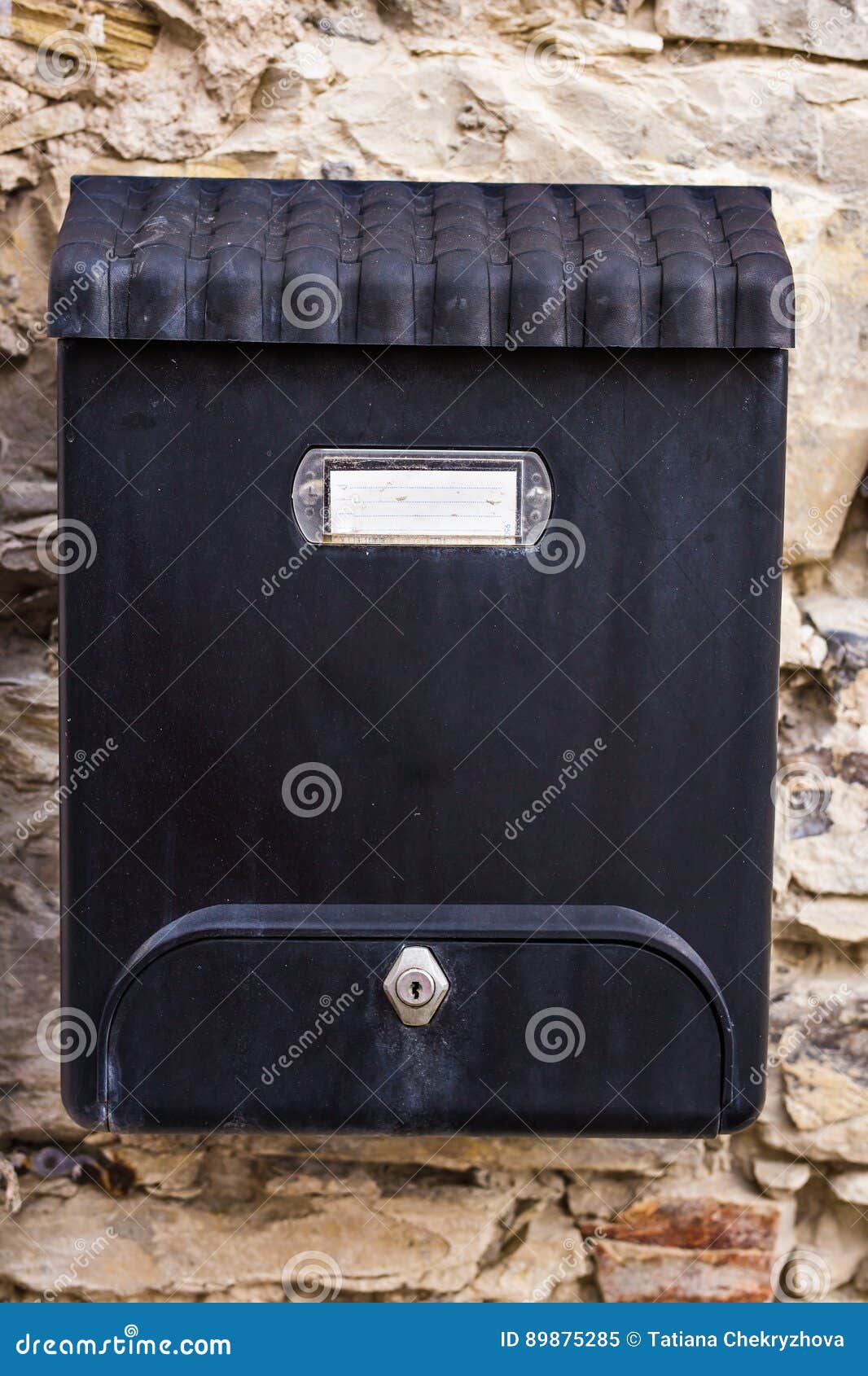 Black Mailbox with Blank Sign for Text Stock Image - Image of deliver ...