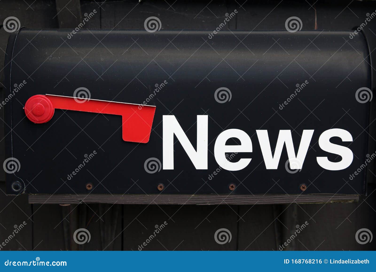 Black Mailbox with White Letters and Red Mail Flag Stock Photo - Image ...