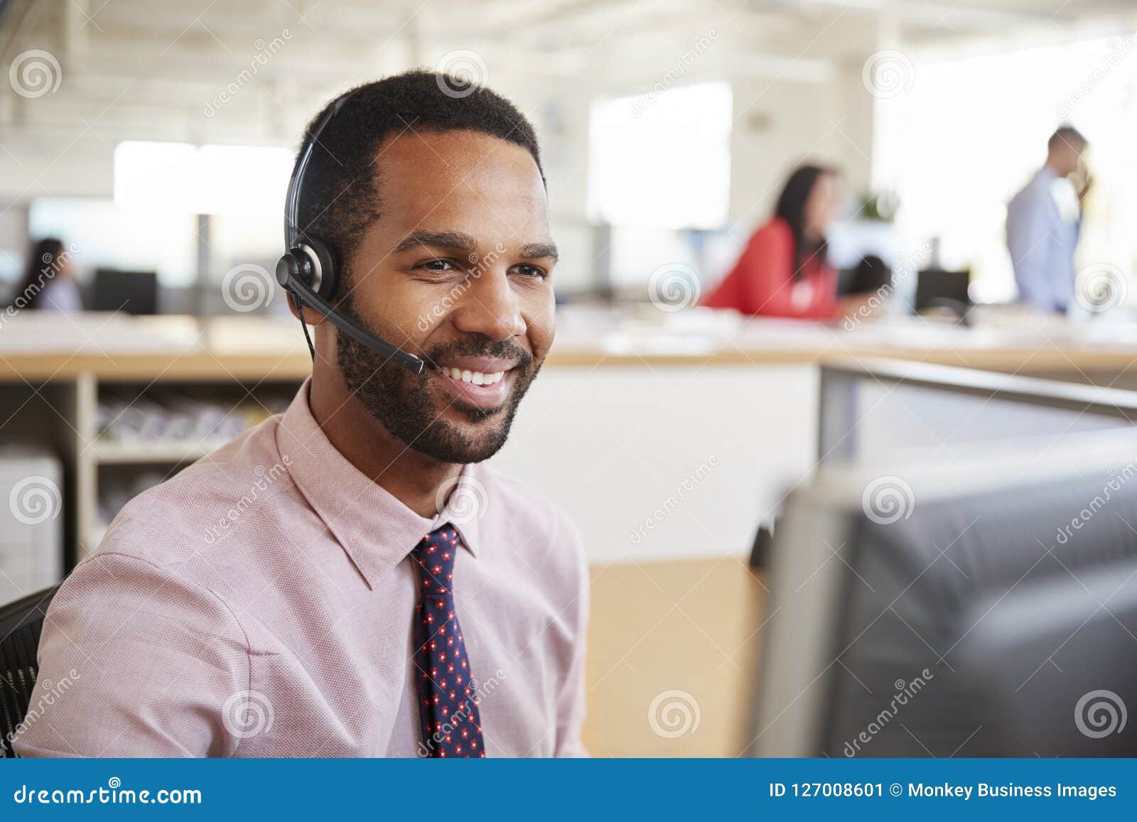 Black Male Call Centre Worker Looking at Screen, Close-up Stock Image ...