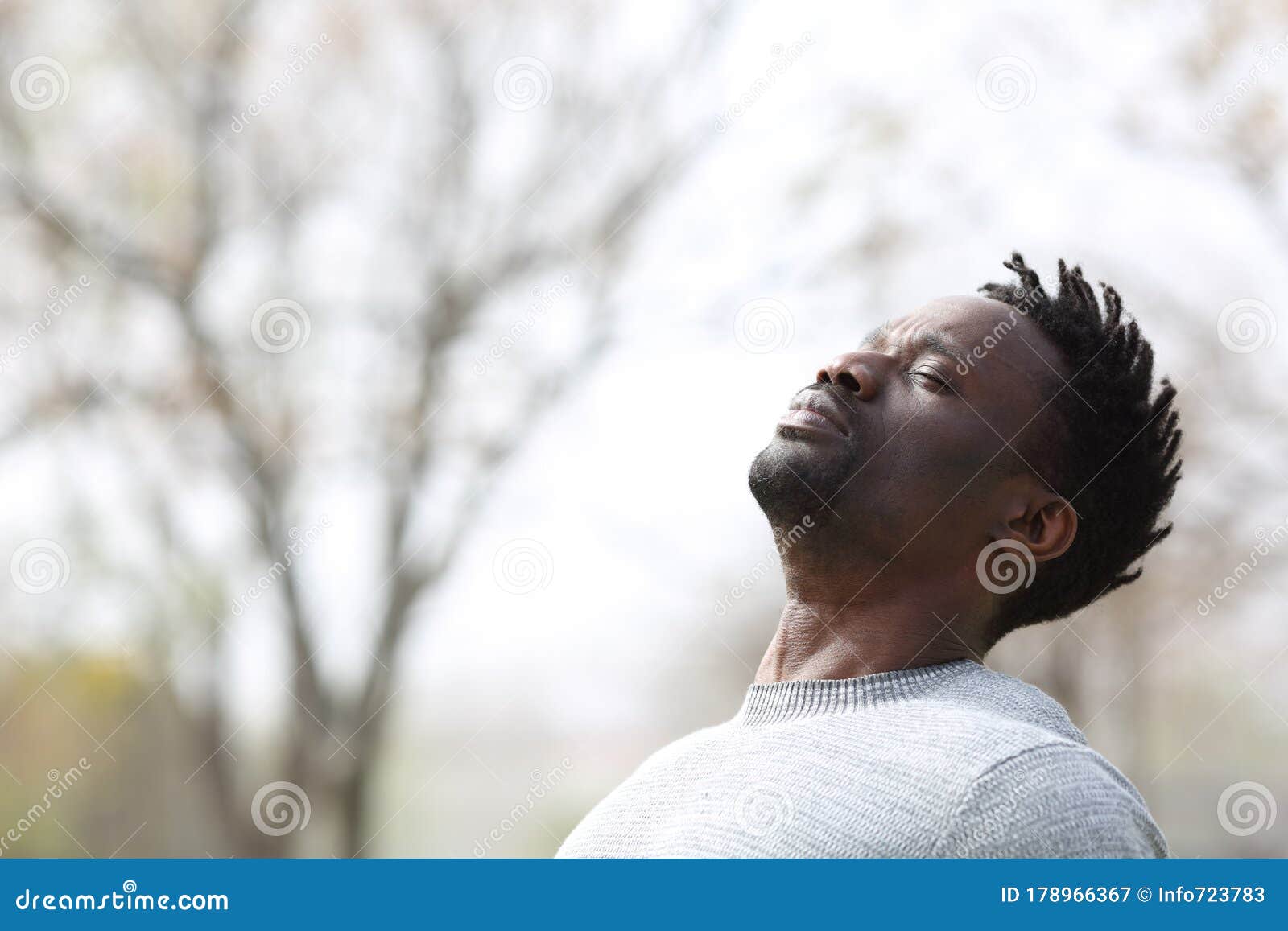 Black Man Breathing Fresh Air Outdoors in Winter Stock Image - Image of ...