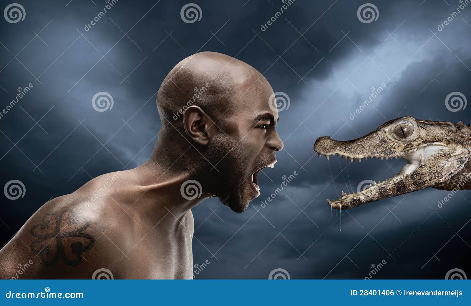 Black man with caiman stock photo. Image of tooth, mouth - 28401406