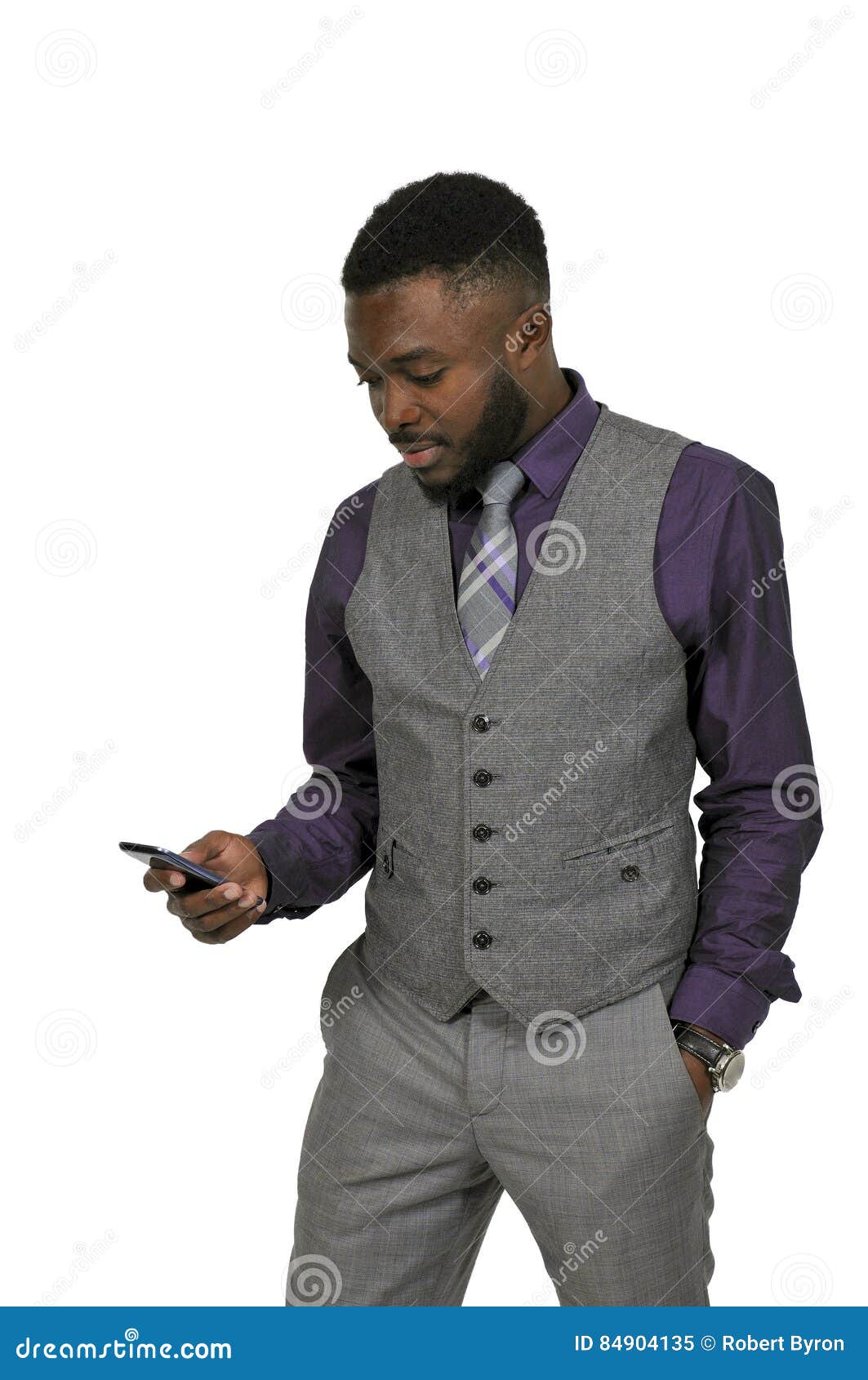 Black Man on a Cell Phone stock image. Image of business - 84904135
