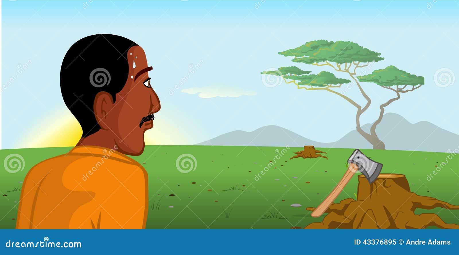 Black Man Chopping Tree Down Stock Illustration - Illustration of ...