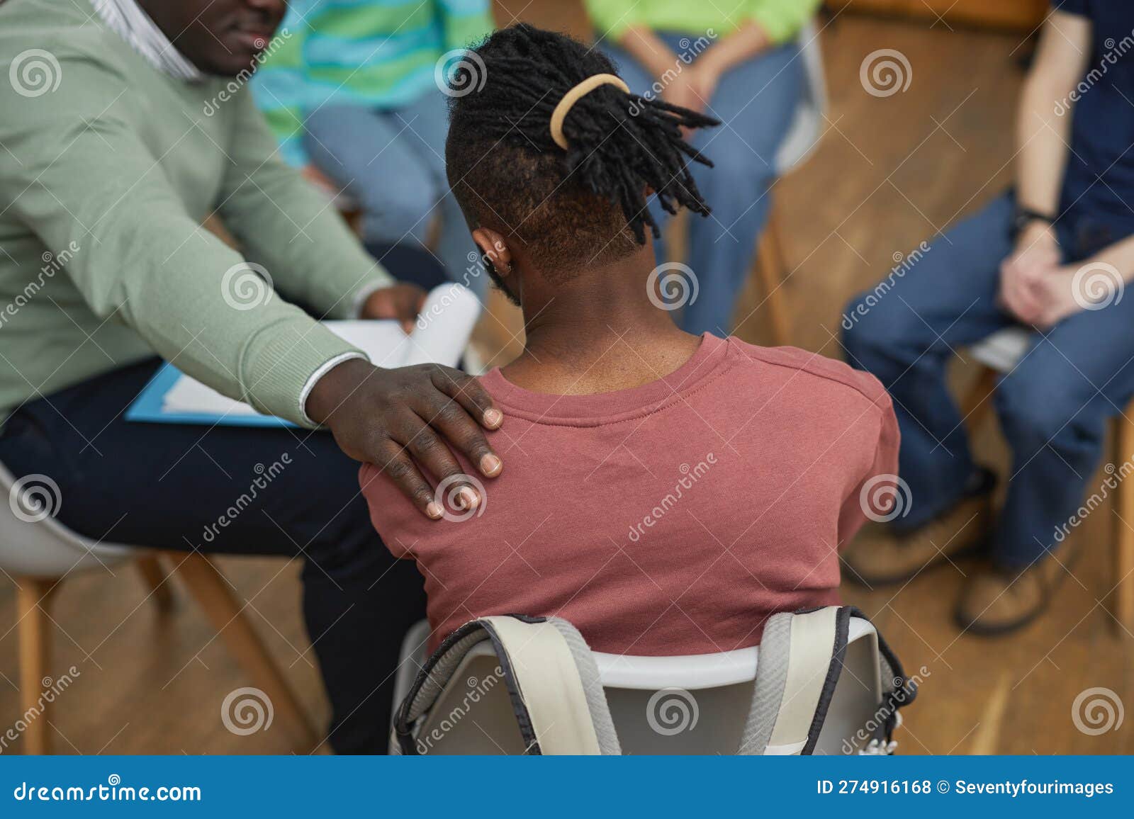 Black Man Crying in Support Group Circle and Sharing Story Stock Photo ...