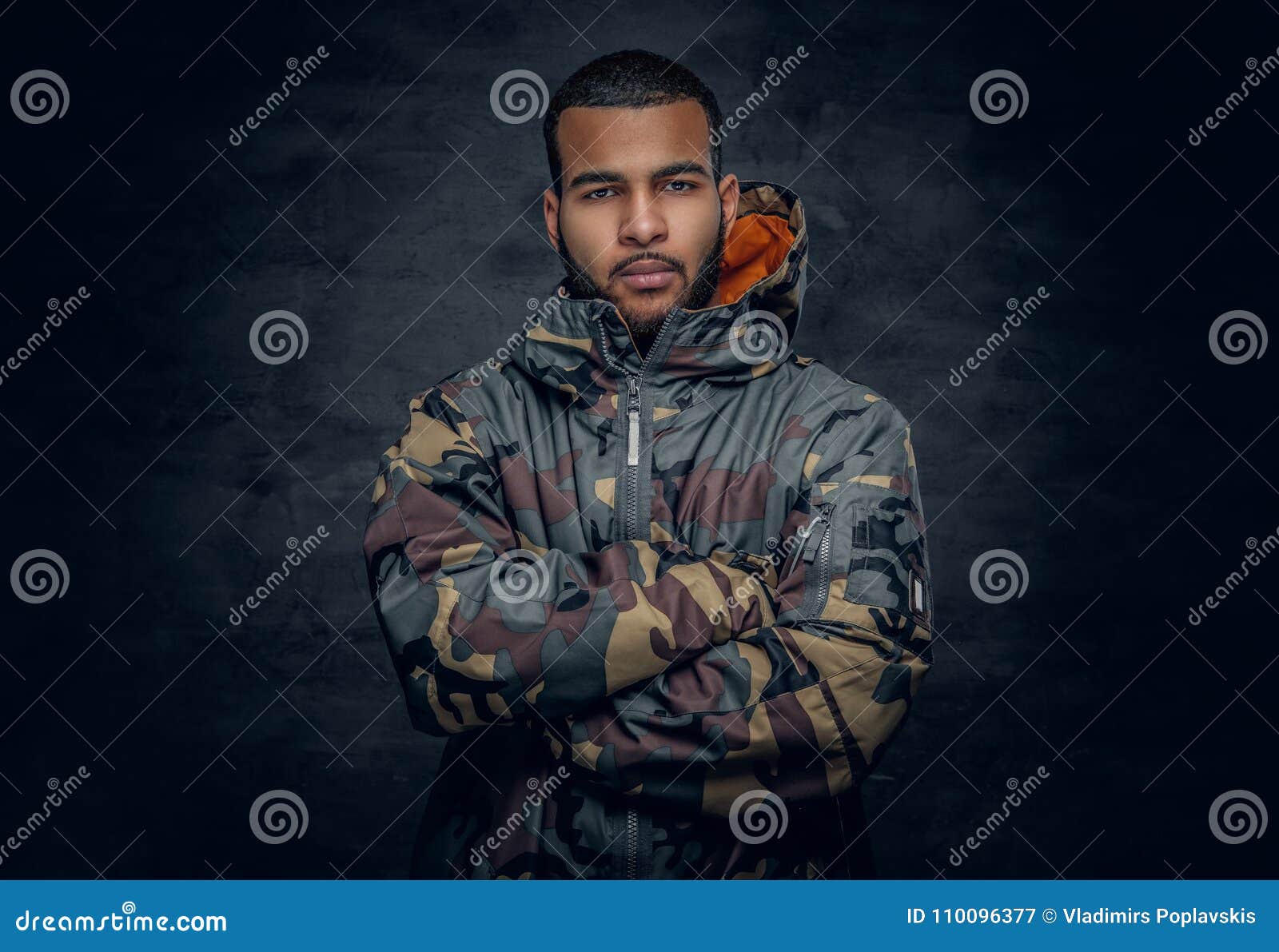 Black Man Dressed in Military Jacket. Stock Image - Image of camouflage ...