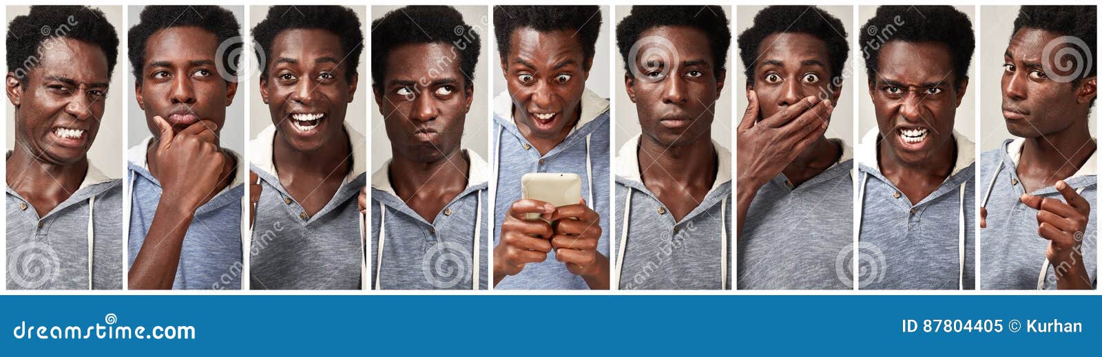 Black Man Face Expression Set Stock Image - Image of frightened, email ...