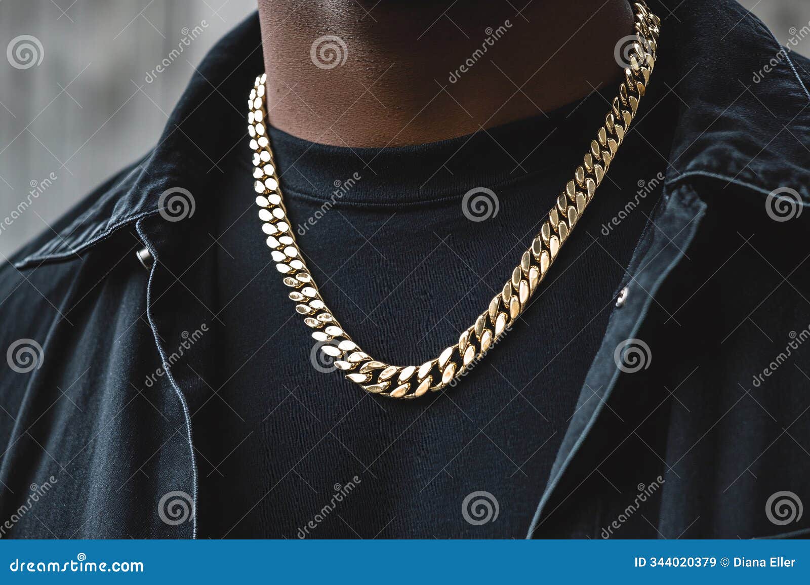 Black Man with Golden Chain Necklace in Black Clothes Stock ...