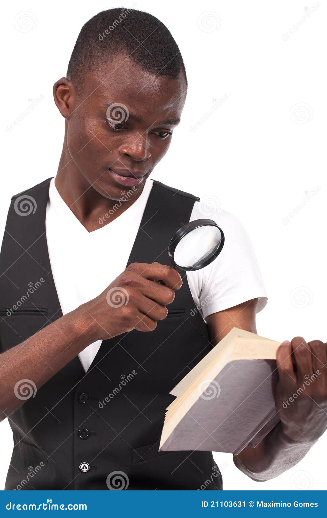 Black Man Holding a Magnifying Glass Stock Image - Image of holding ...