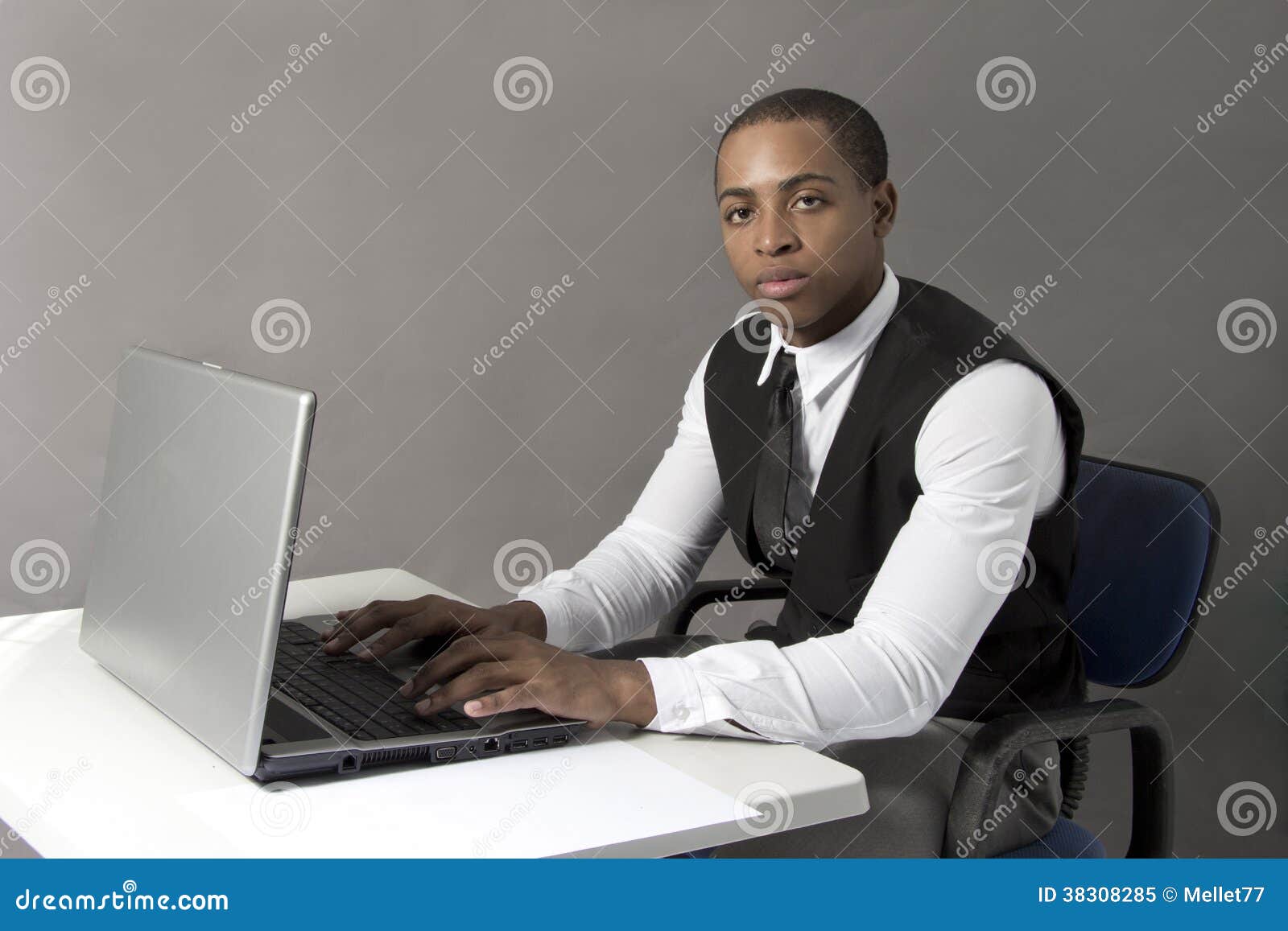 Black Man at Office Behind Desk Stock Image - Image of fresh, male ...